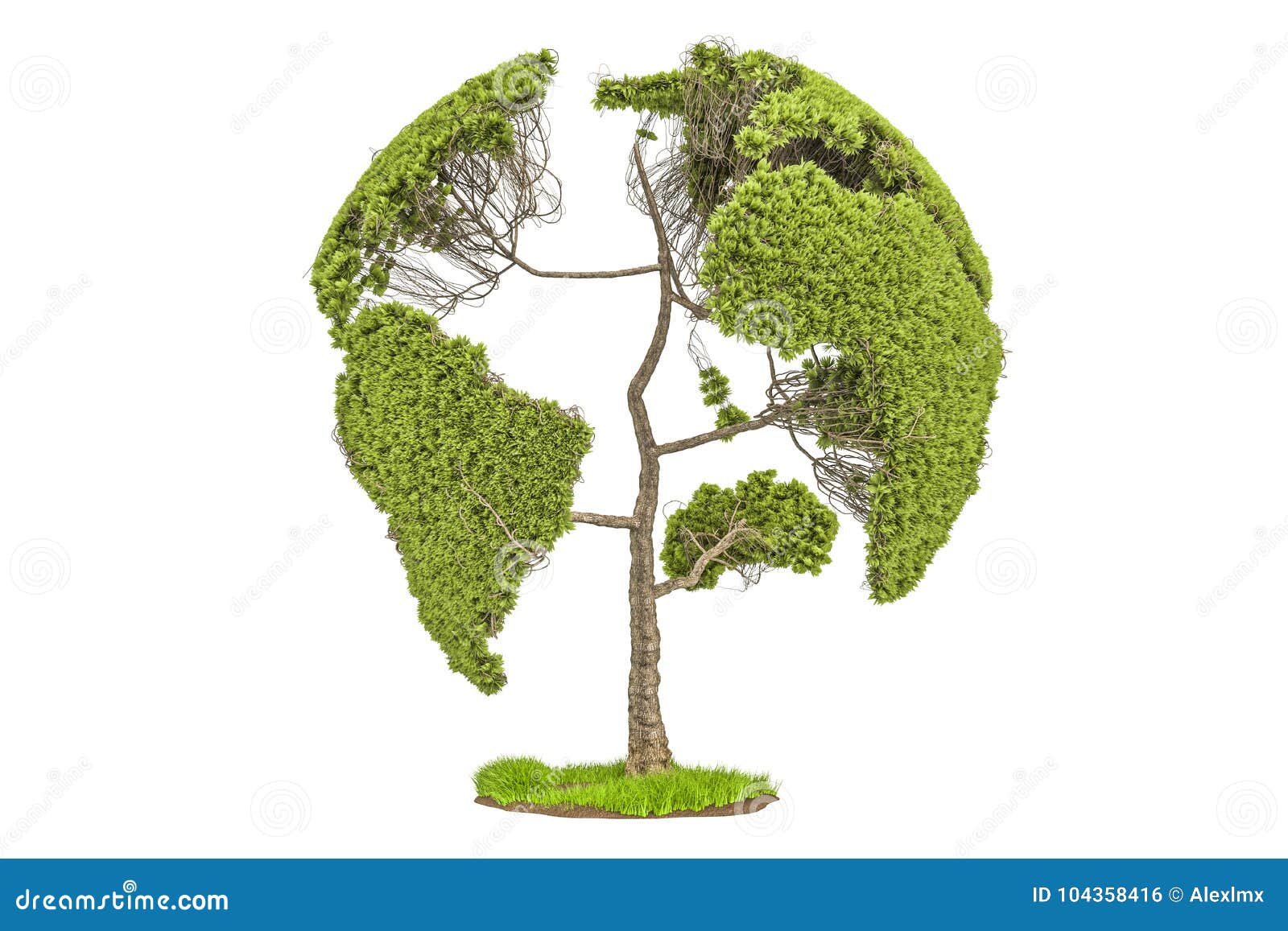Tree In The Shape Of Earth Globe, Environment Concept. 3D Render Stock ...
