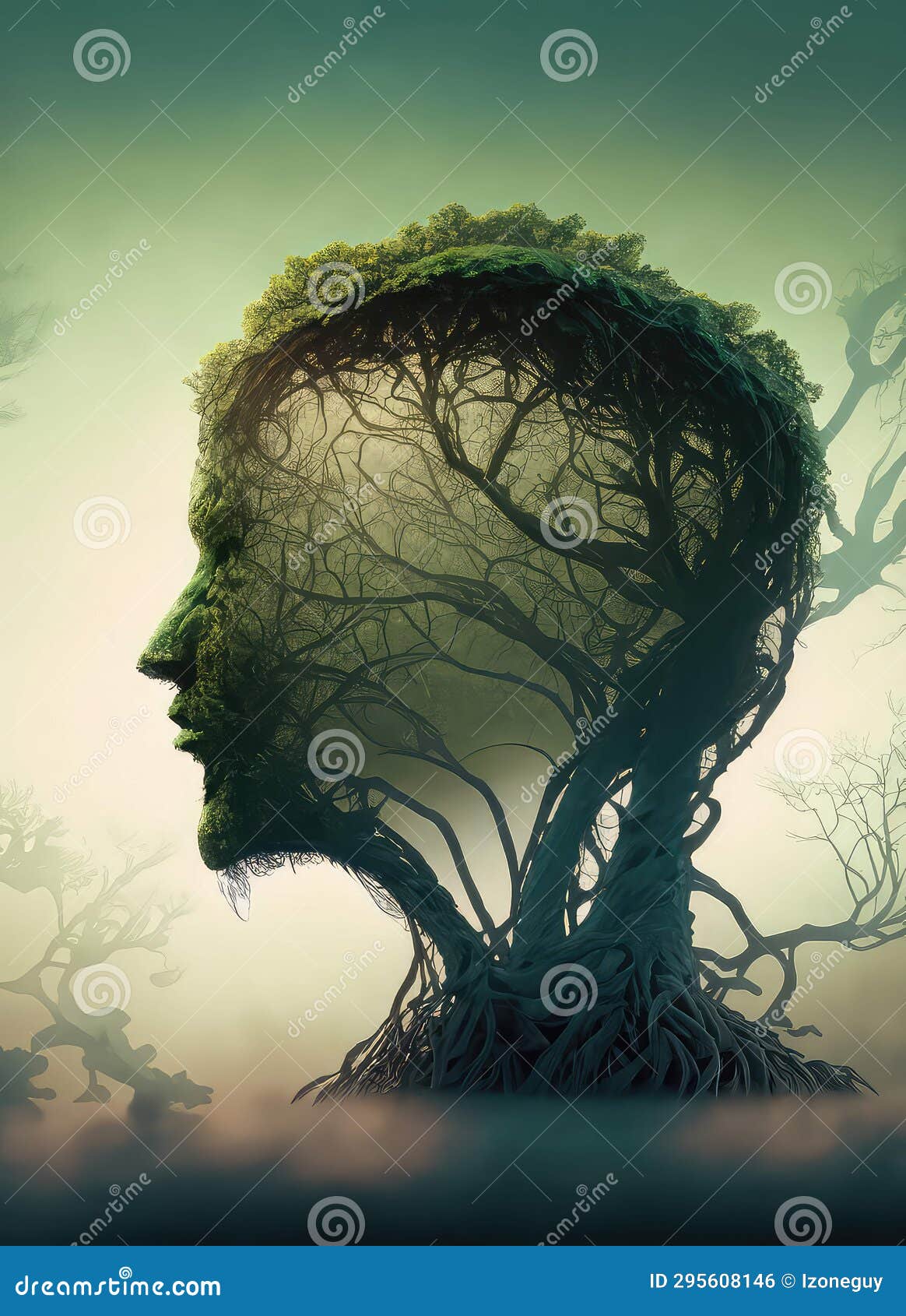 A Tree in the Shape of a Mans Head Stock Illustration - Illustration of ...