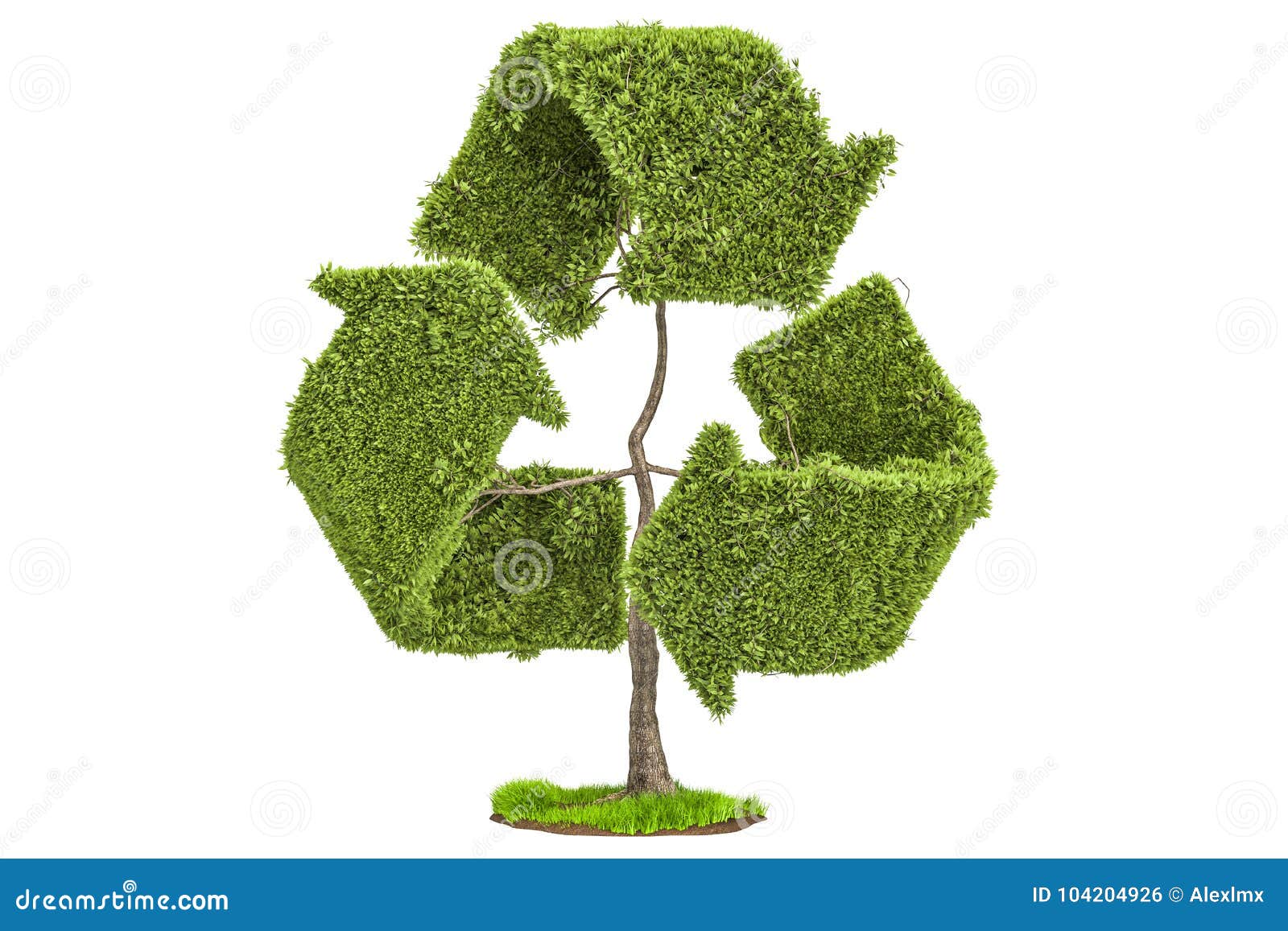 Tree in the Shape of Recycle Symbol, 3D Rendering Stock Illustration ...