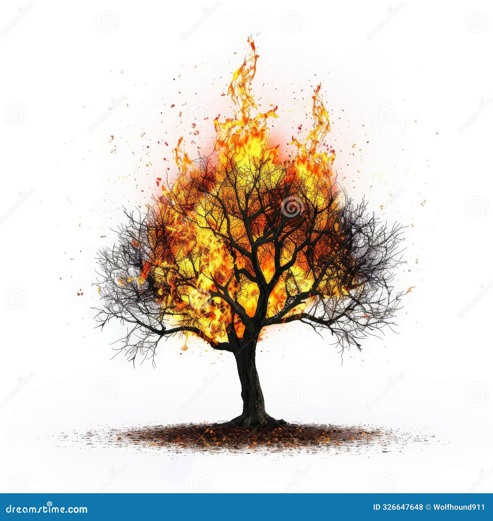 A Tree-shaped Fire Frame with Flames Creating the Silhouette of a Tree ...