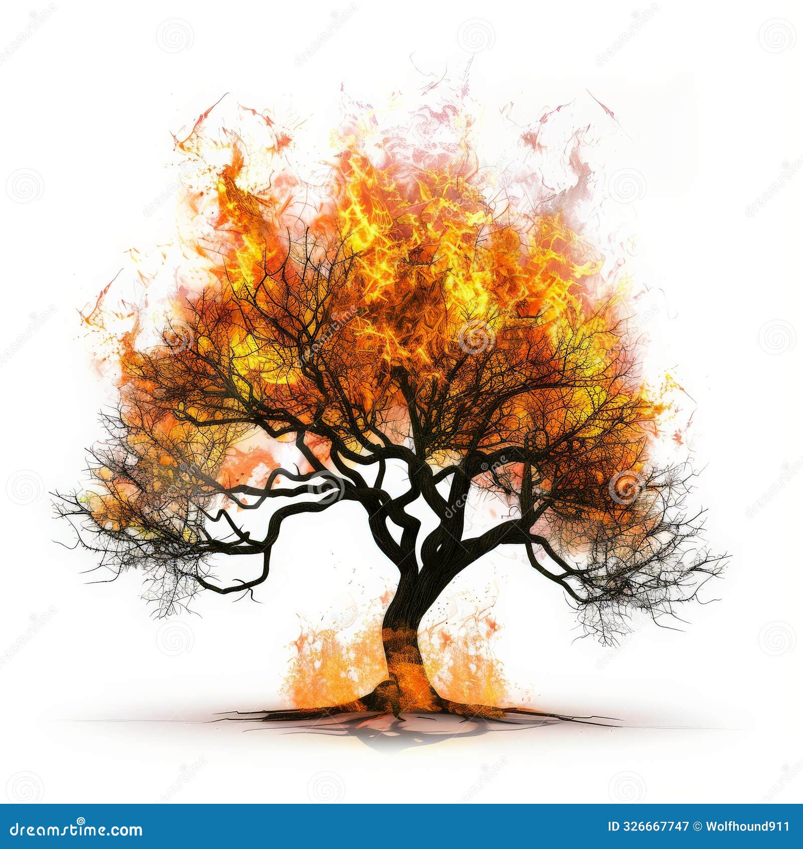 A Tree-shaped Fire Frame with Flames Creating the Silhouette of a Tree ...