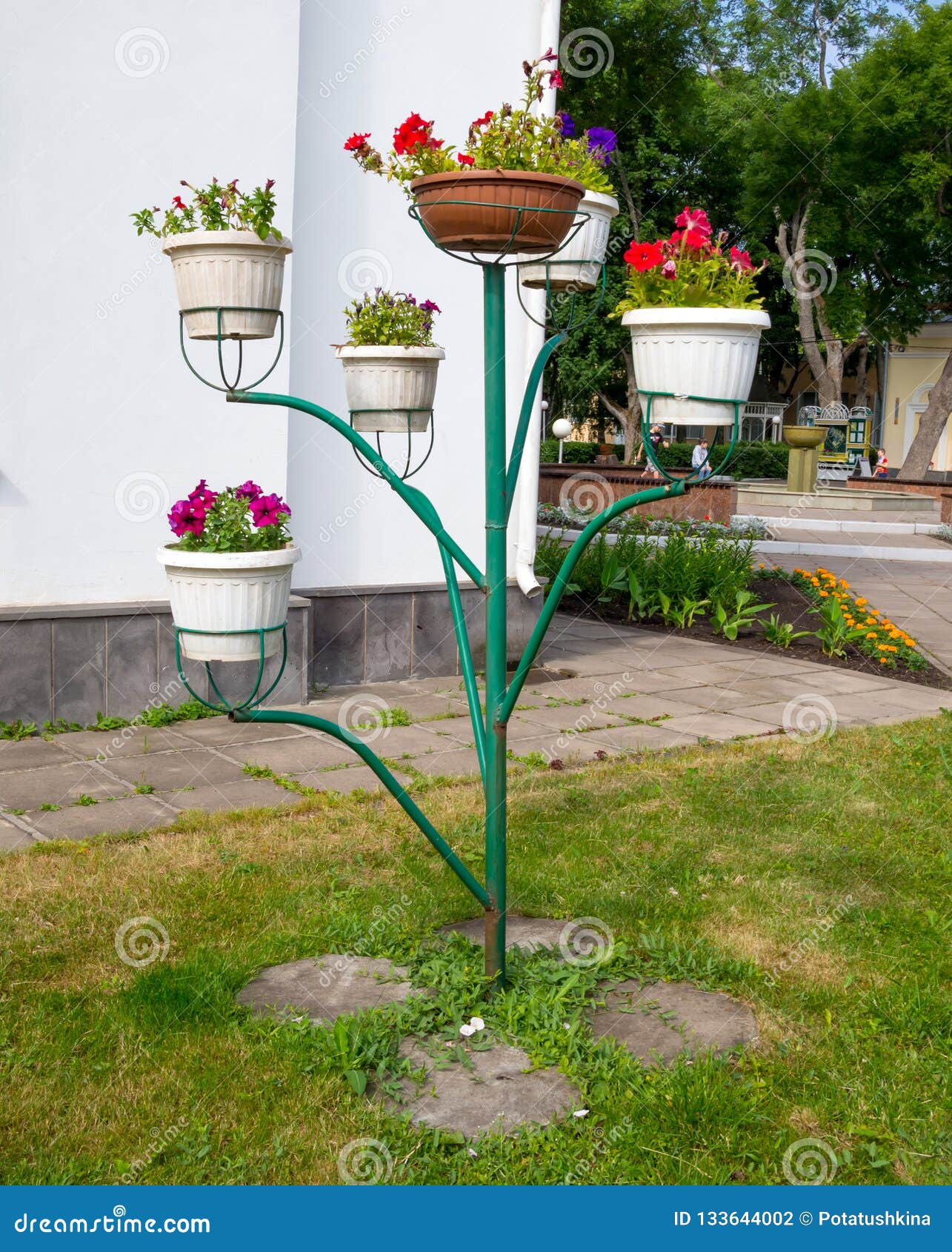 Tree Shaped Flower Stand in the Park Stock Photo - Image of floral ...