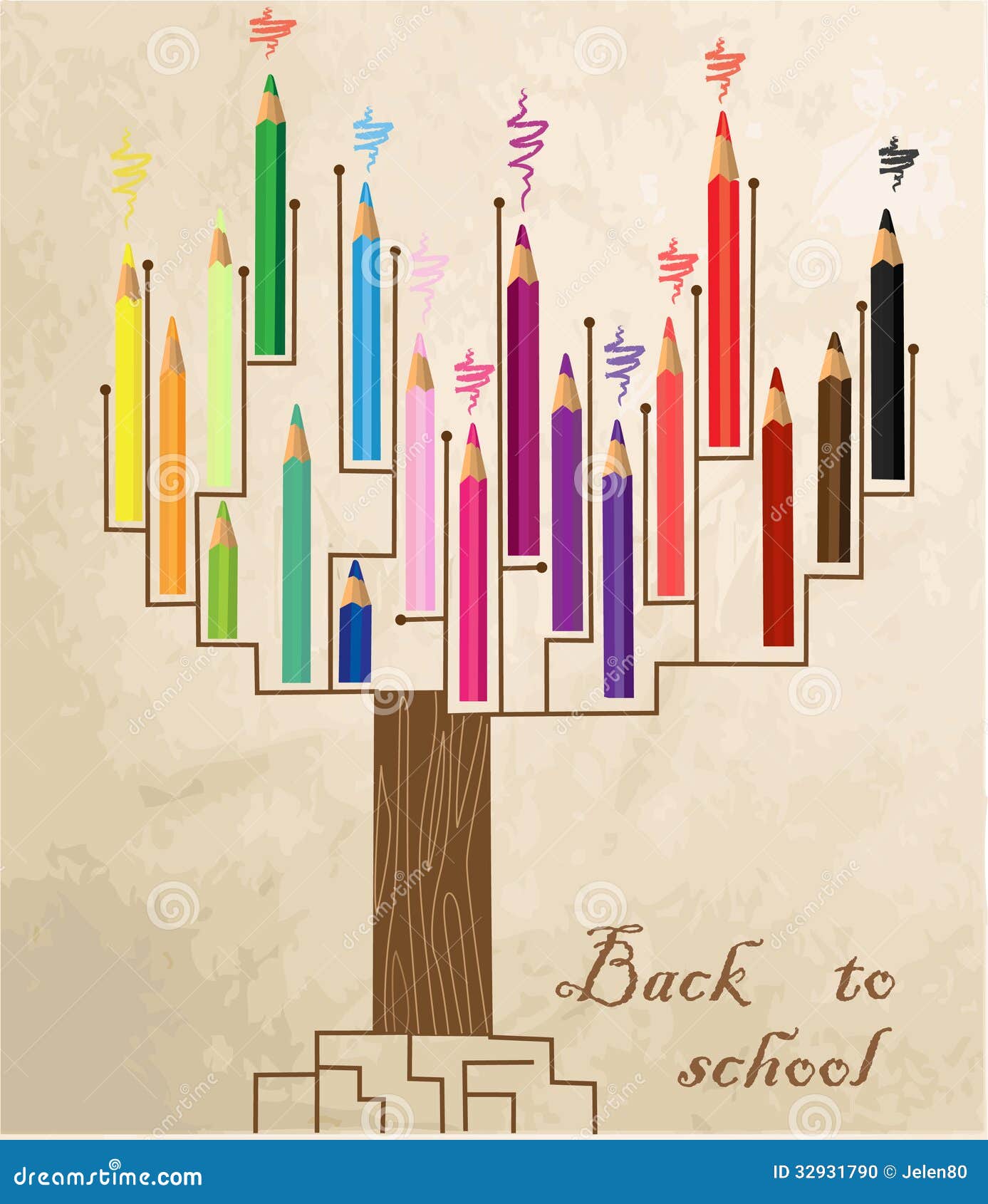 Tree Shaped Made of Colored Pencils Stock Vector - Illustration of ...