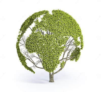 Tree shaped World map stock illustration. Illustration of natural ...