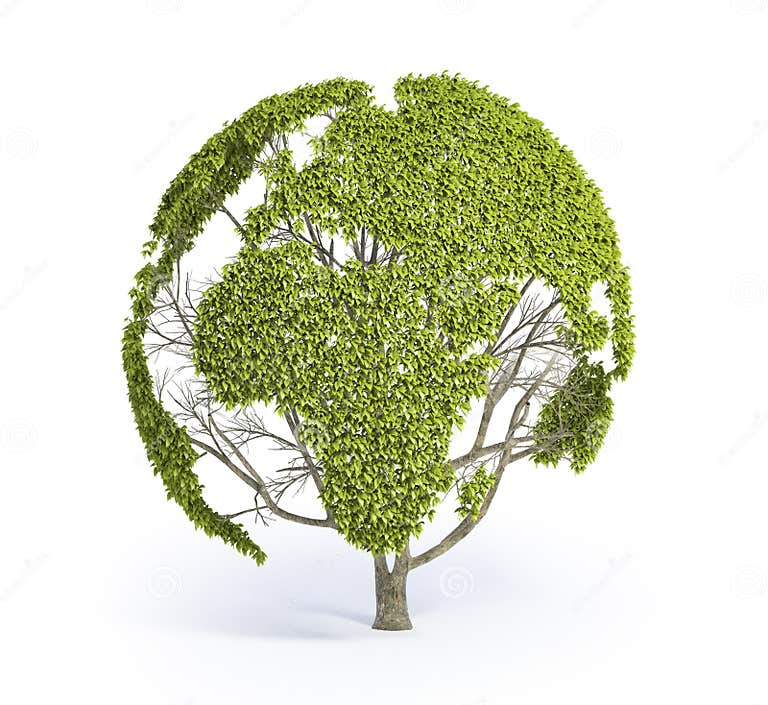 Tree shaped World map stock illustration. Illustration of natural ...