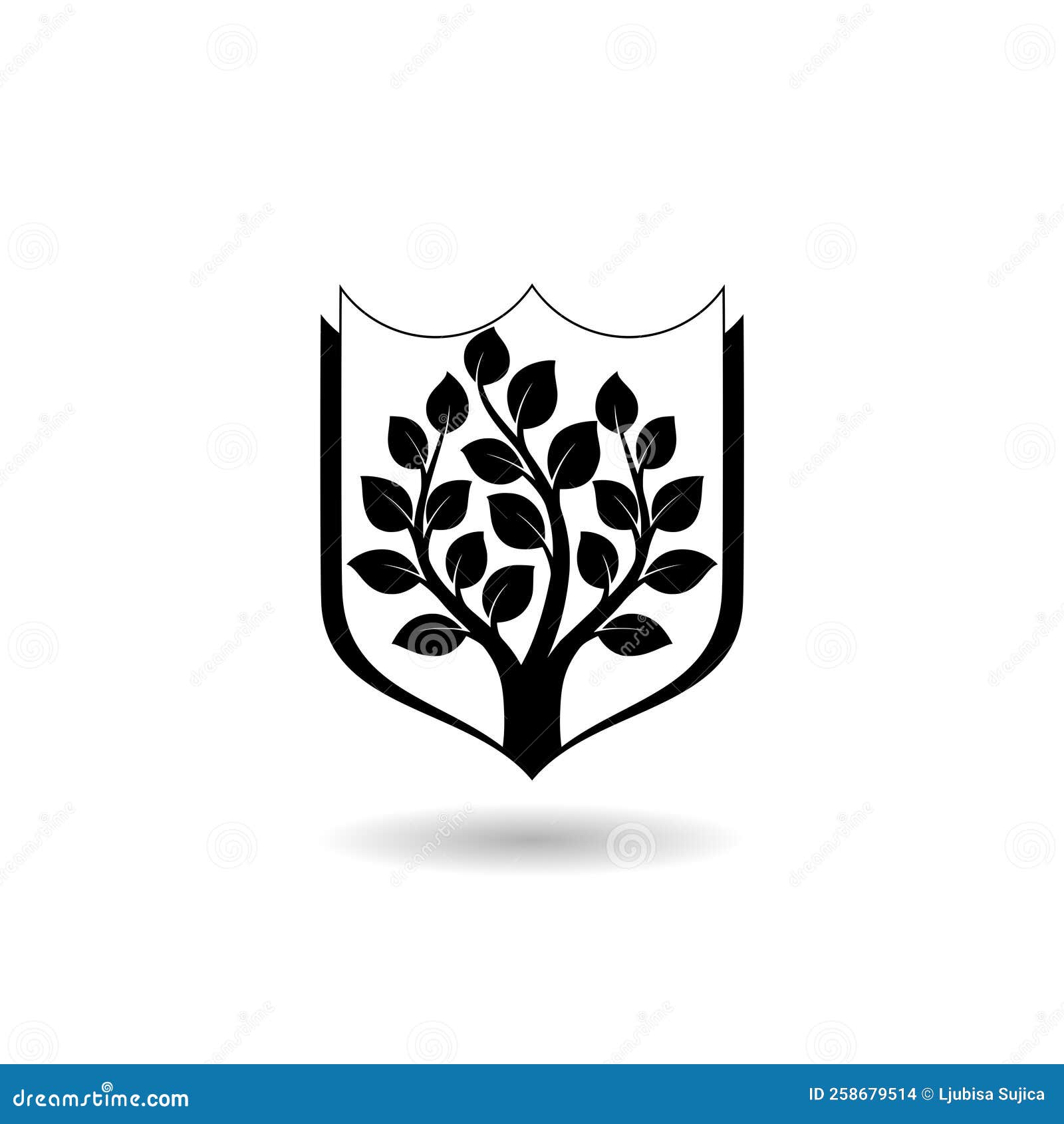 Tree Shield Icon Logo with Shadow Stock Vector - Illustration of round ...