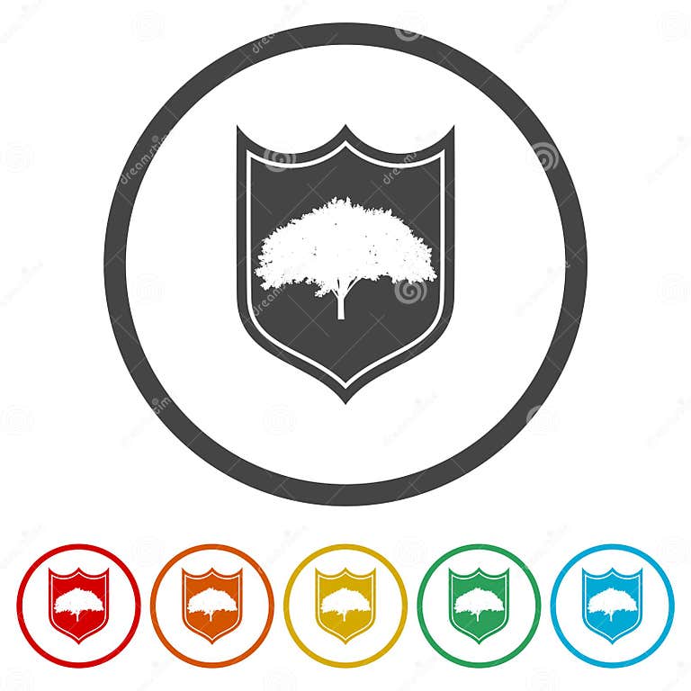 Tree Shield Icon Set Icons In Color Circle Buttons Stock Vector Illustration Of Business