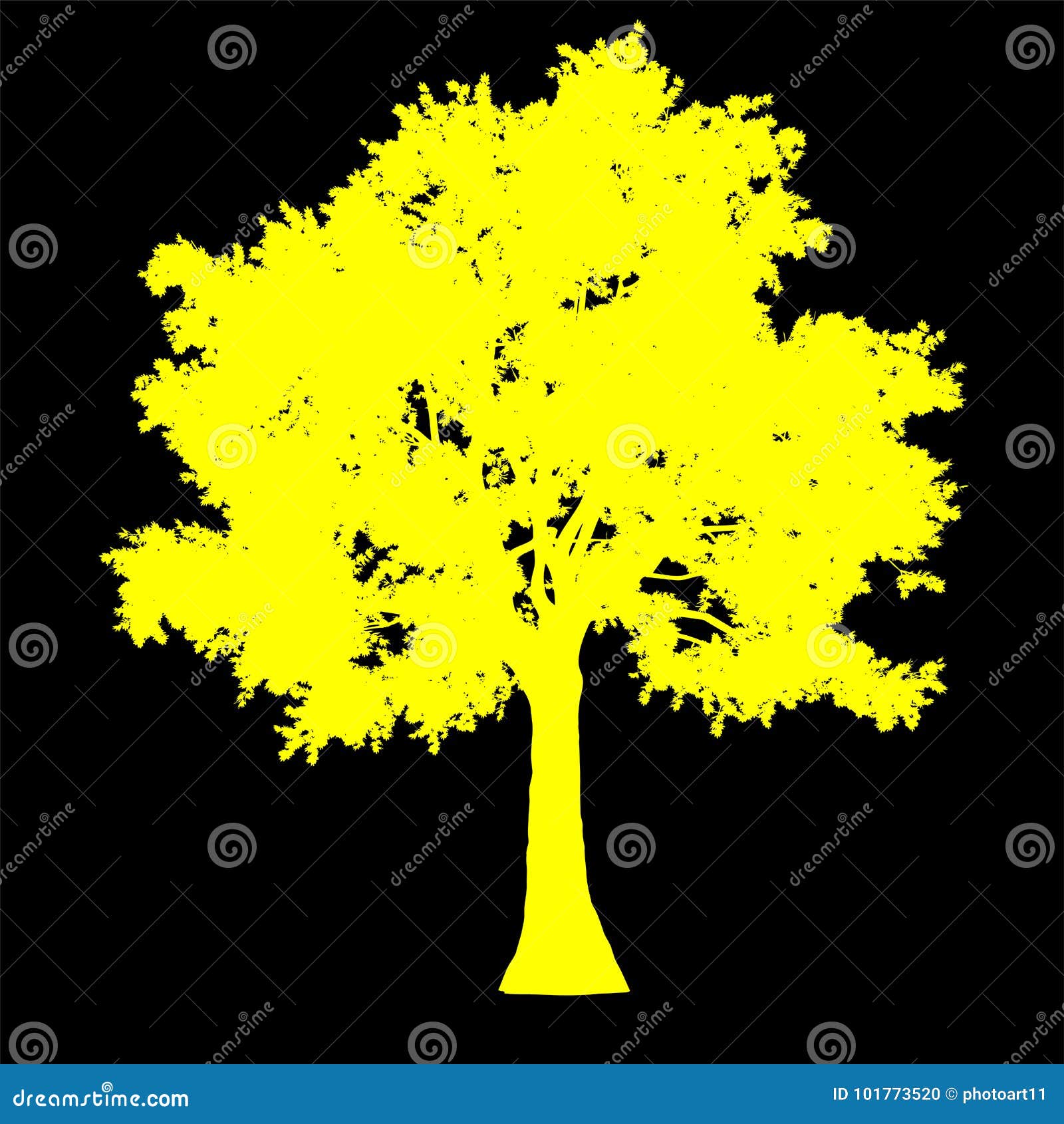 Tree Side View Silhouette Isolated - Yellow - Stock Illustration ...