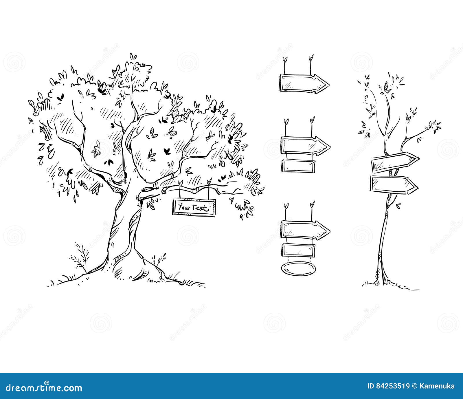 Tree with Sign, Hand Drawn Signs, Vector Illustration Stock Vector ...