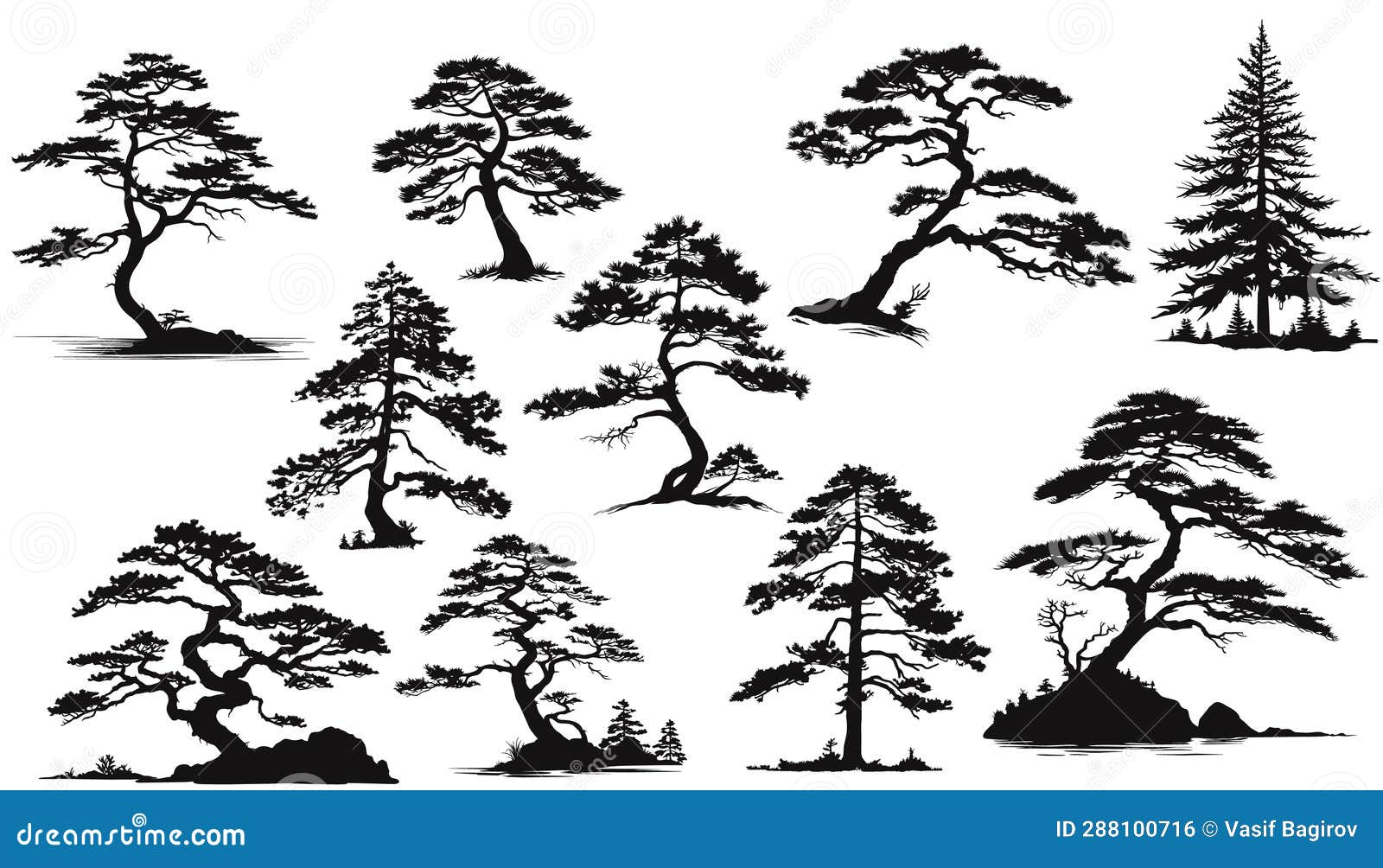 Tree Silhouette Black Vector. Isolated Set Forest Trees on White ...