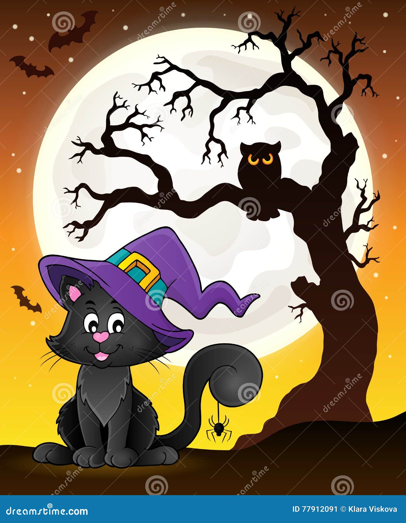 Tree Silhouette and Halloween Cat Stock Vector - Illustration of ...