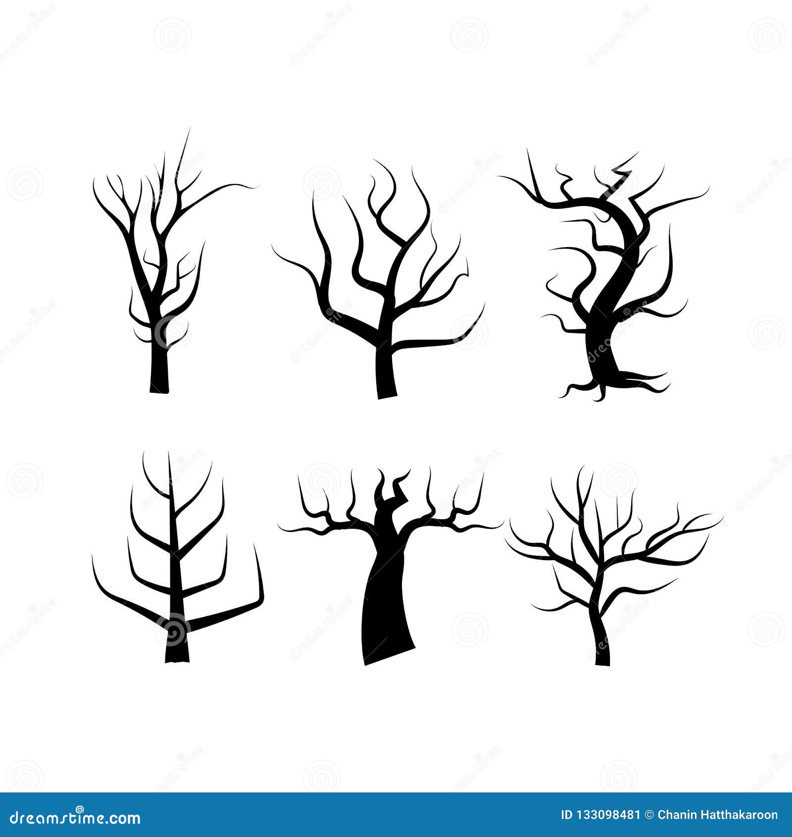 Tree Silhouette Isolated on White Abstract Background Using for Stock ...