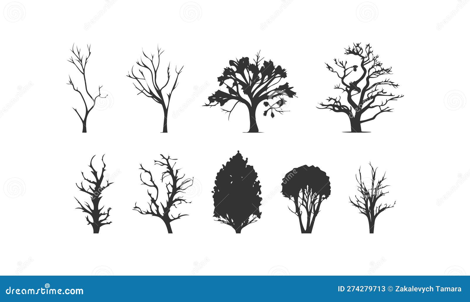Tree Silhouette without Leaves Icon Set. Vector Illustration Stock ...