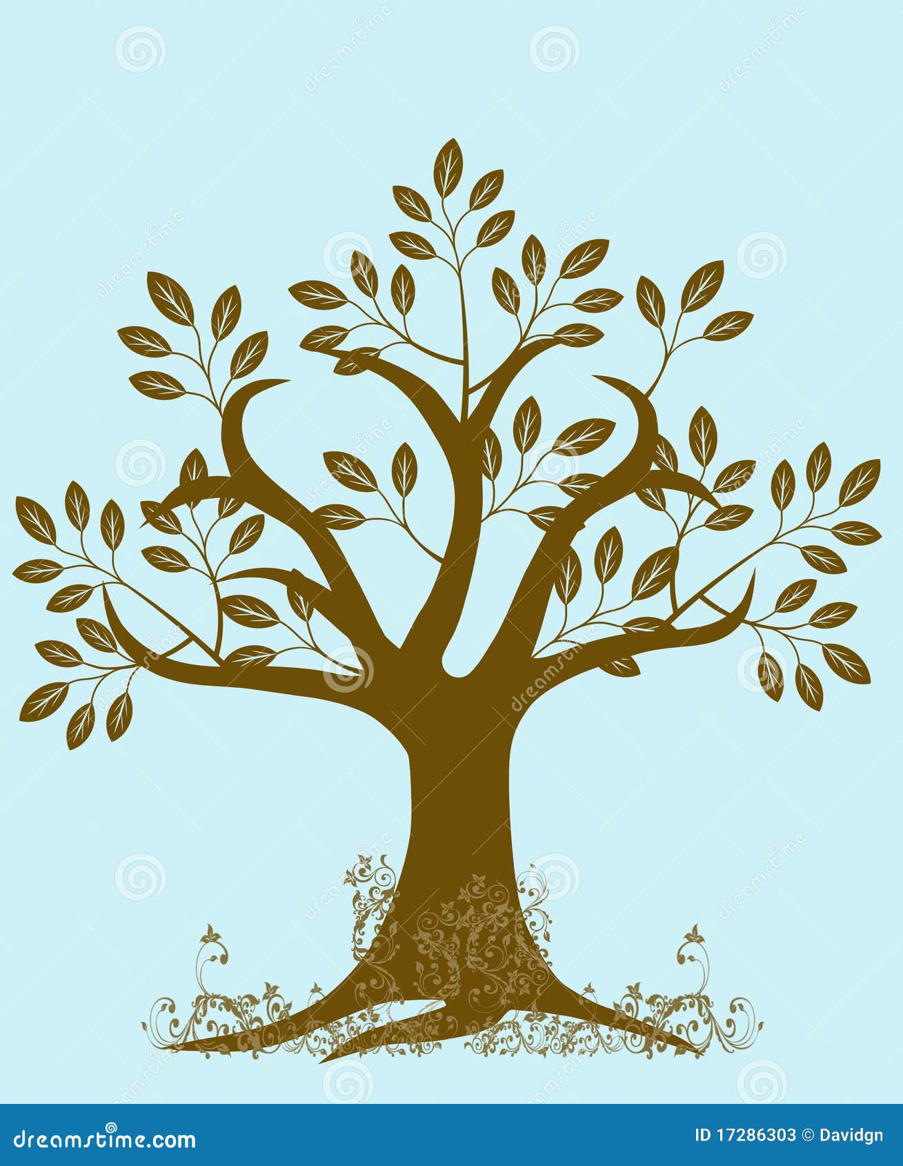 Tree Silhouette with Leaves and Vines Brown Stock Illustration ...