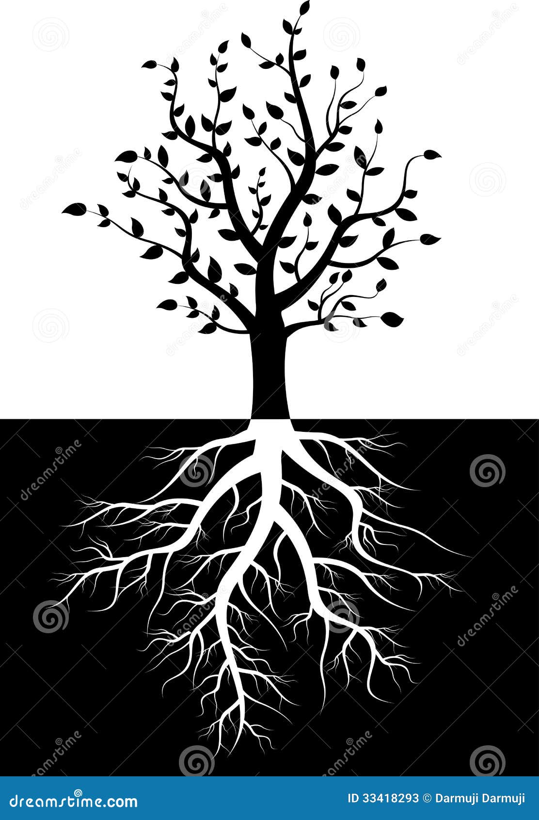 Tree silhouette with roots stock vector. Illustration of curled - 33418293