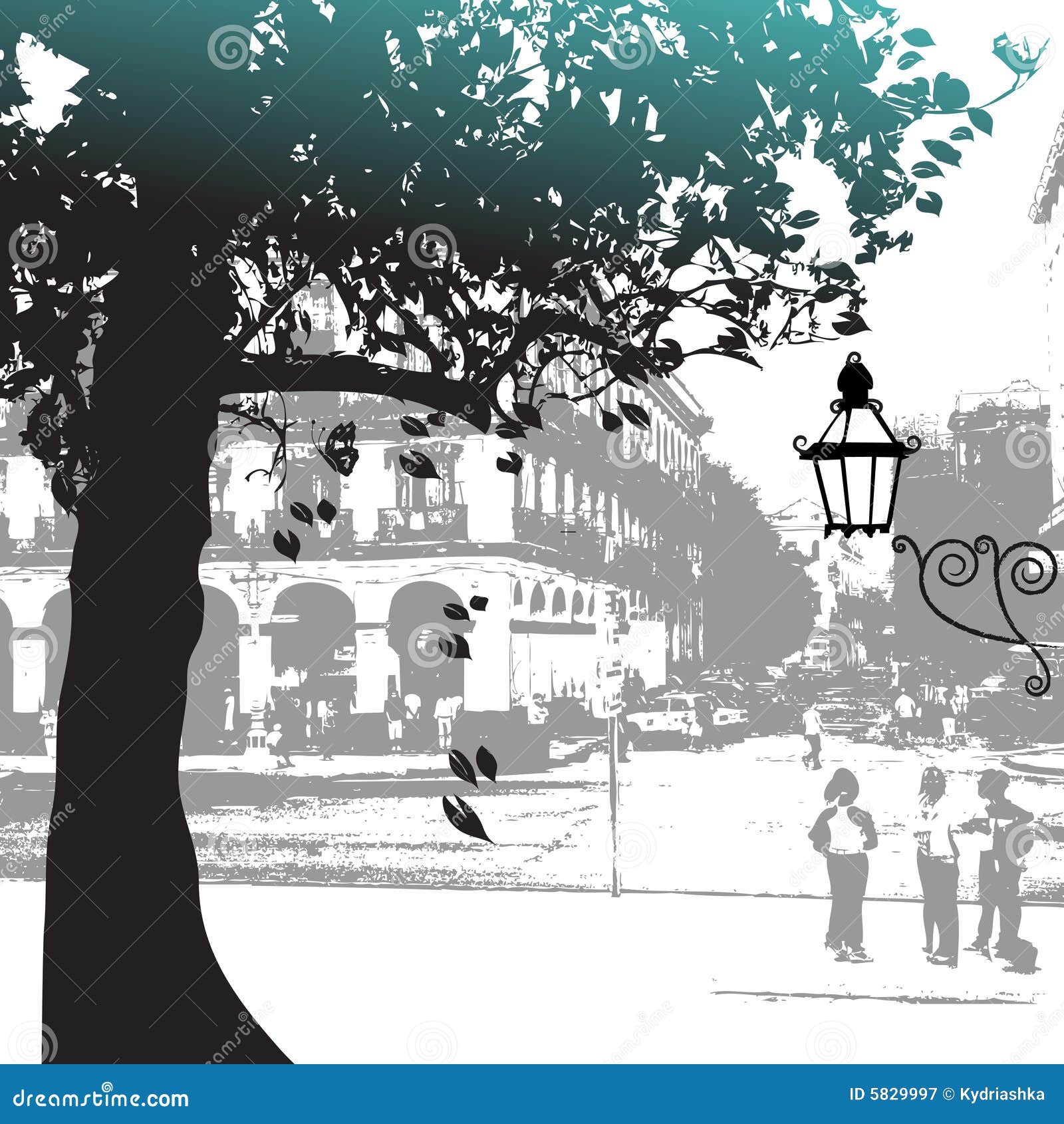 Tree Silhouette, Street Scene Stock Vector - Illustration of pedestrian ...