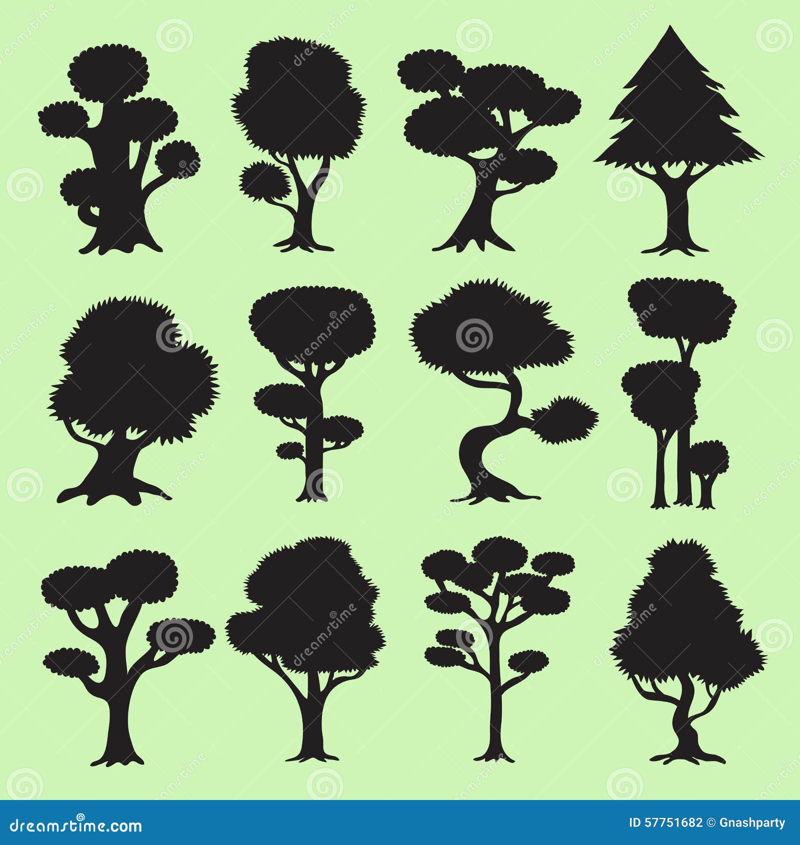Tree silhouettes set stock vector. Illustration of nature - 57751682