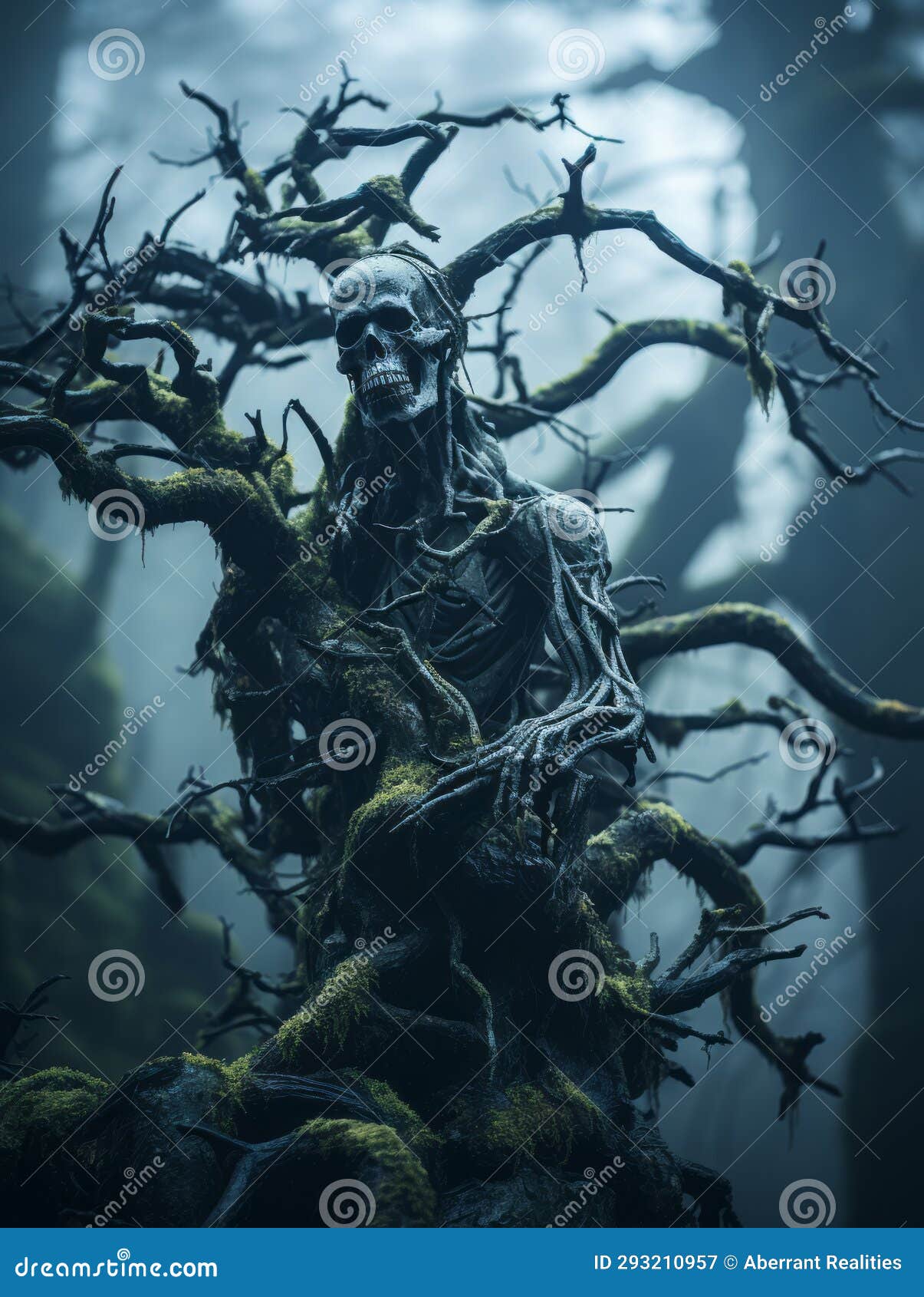 A Tree with a Skeleton Sitting on Top of it Stock Illustration ...