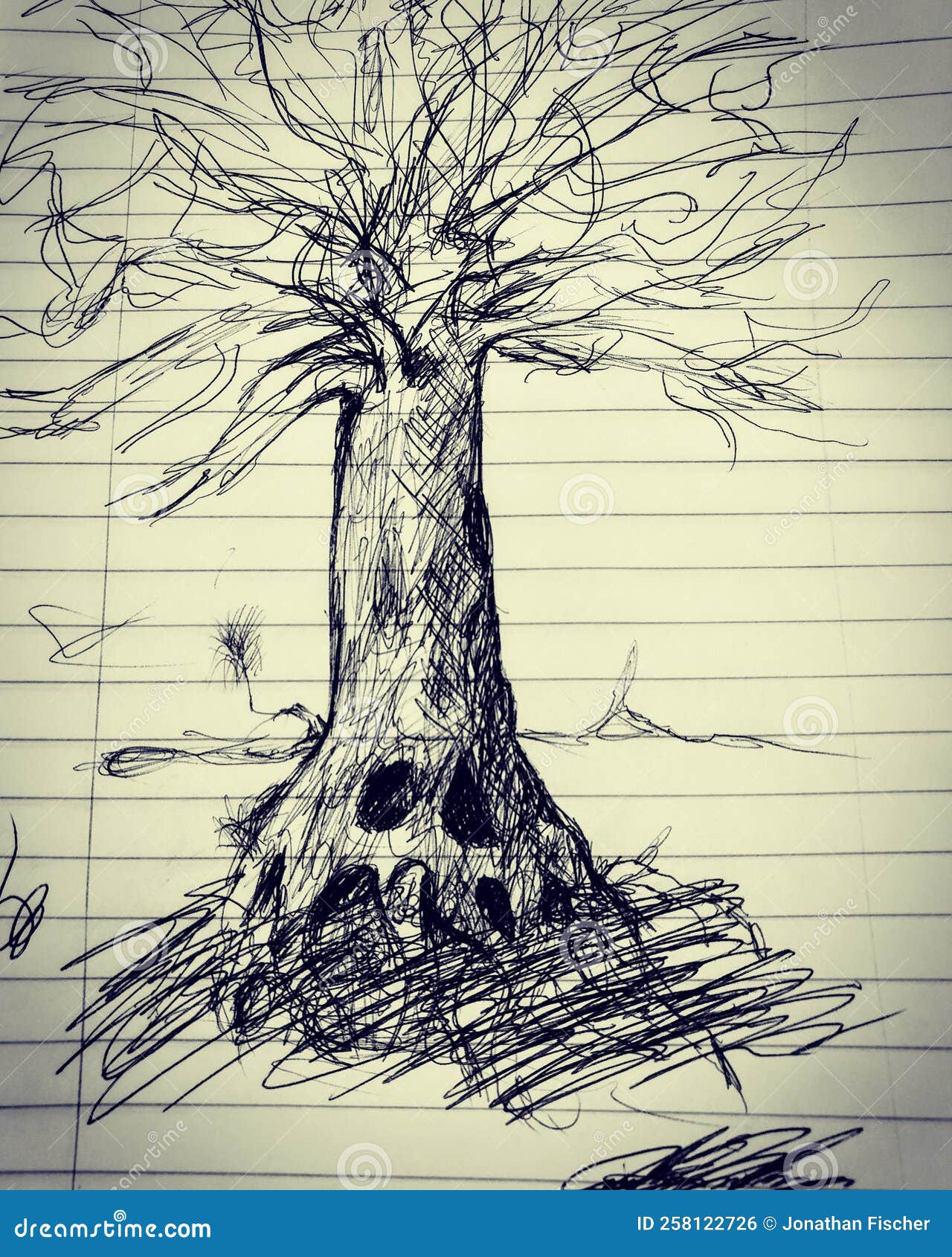 Tree Sketch Skull Drawing Rough Stock Photo - Image of tree, skull ...