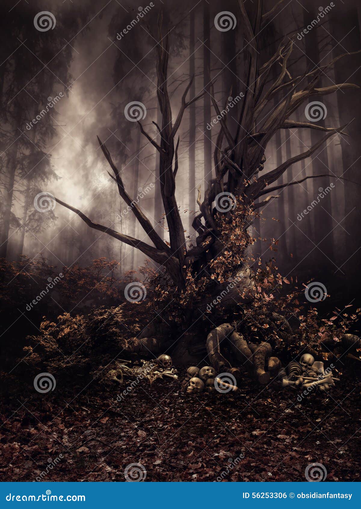 Tree with skulls stock illustration. Illustration of dark - 56253306