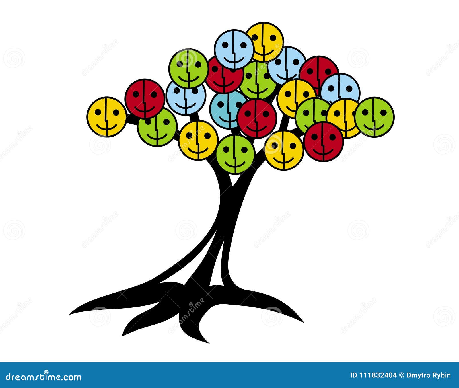 Tree of Smiles and Joy. Tree with Smiley Faces in Variouscolors. Stock ...