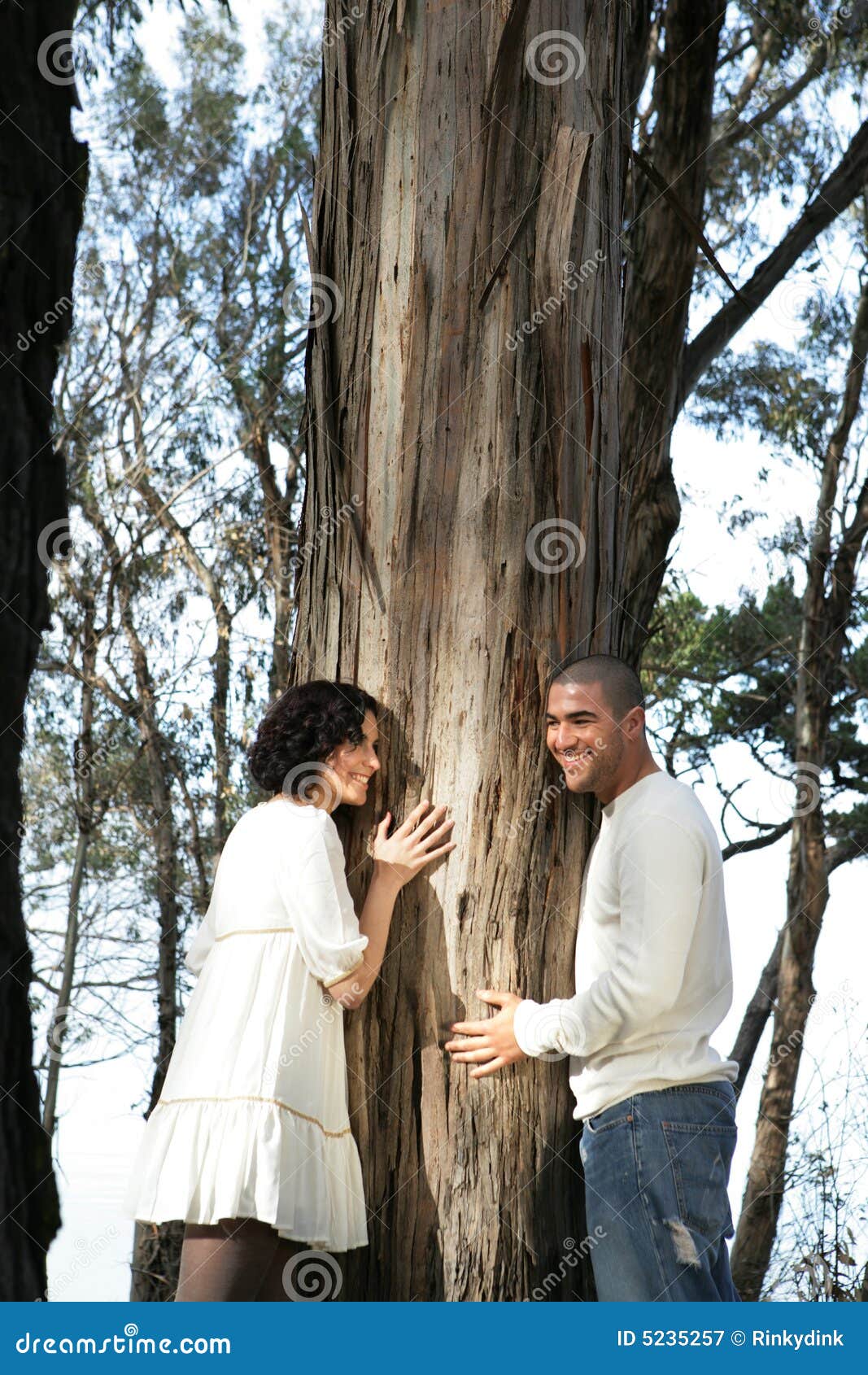 Tree and smiling couple stock image. Image of racial, hugging - 5235257