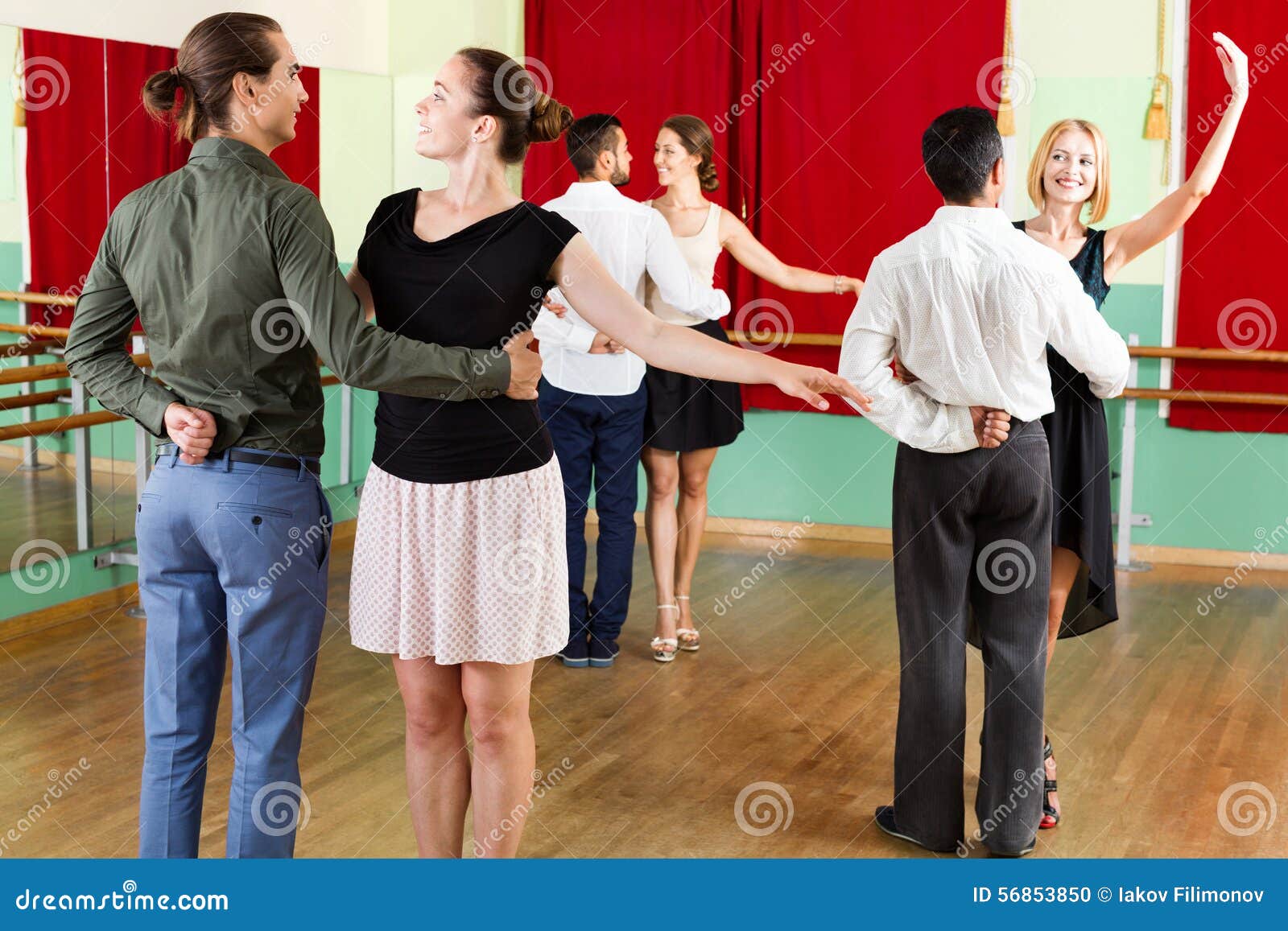 Tree Smiling Couples Dancing Waltz Stock Photo - Image of dress ...