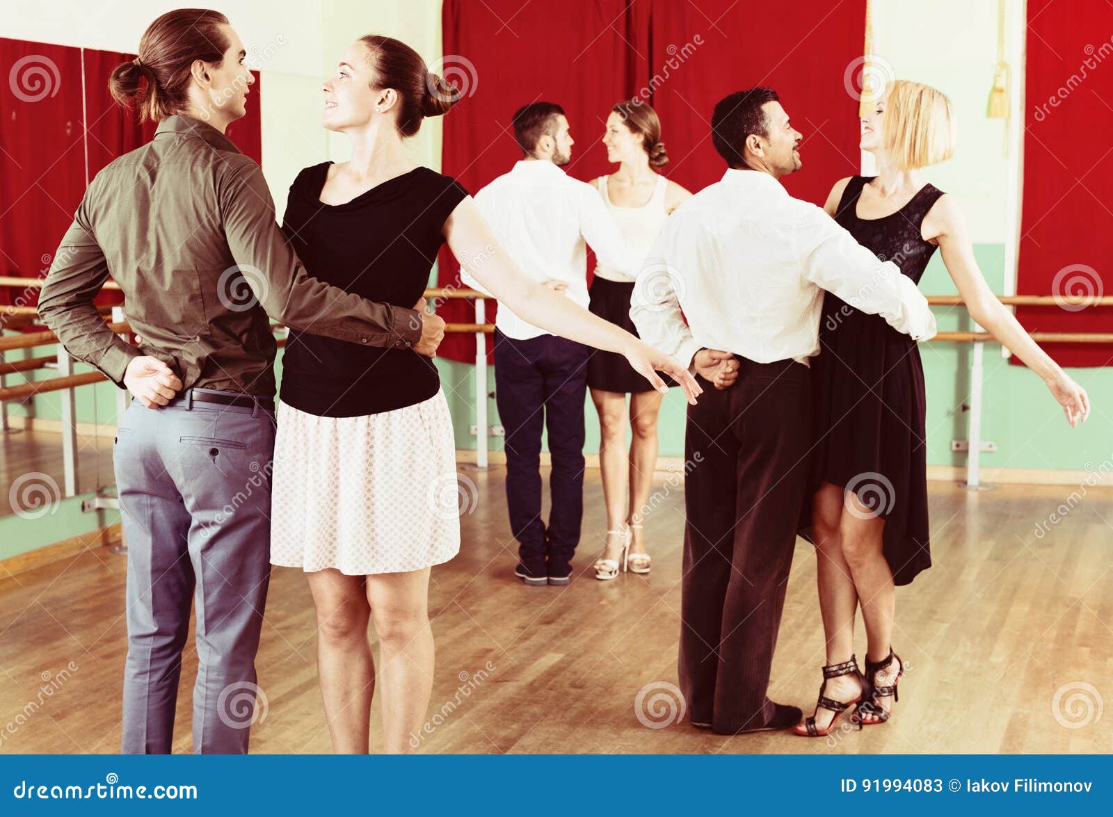 Tree Smiling Couples Dancing Waltz Stock Image - Image of round ...