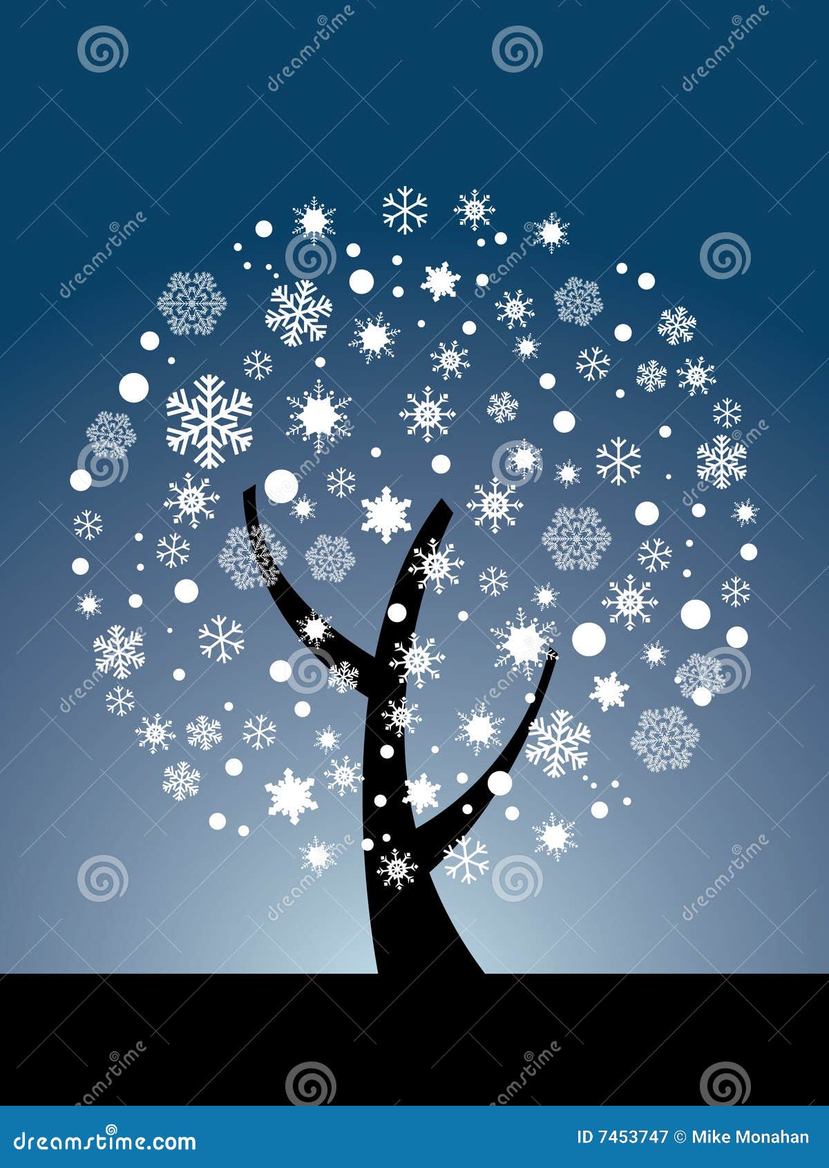 Tree with snowflakes stock vector. Illustration of space - 7453747