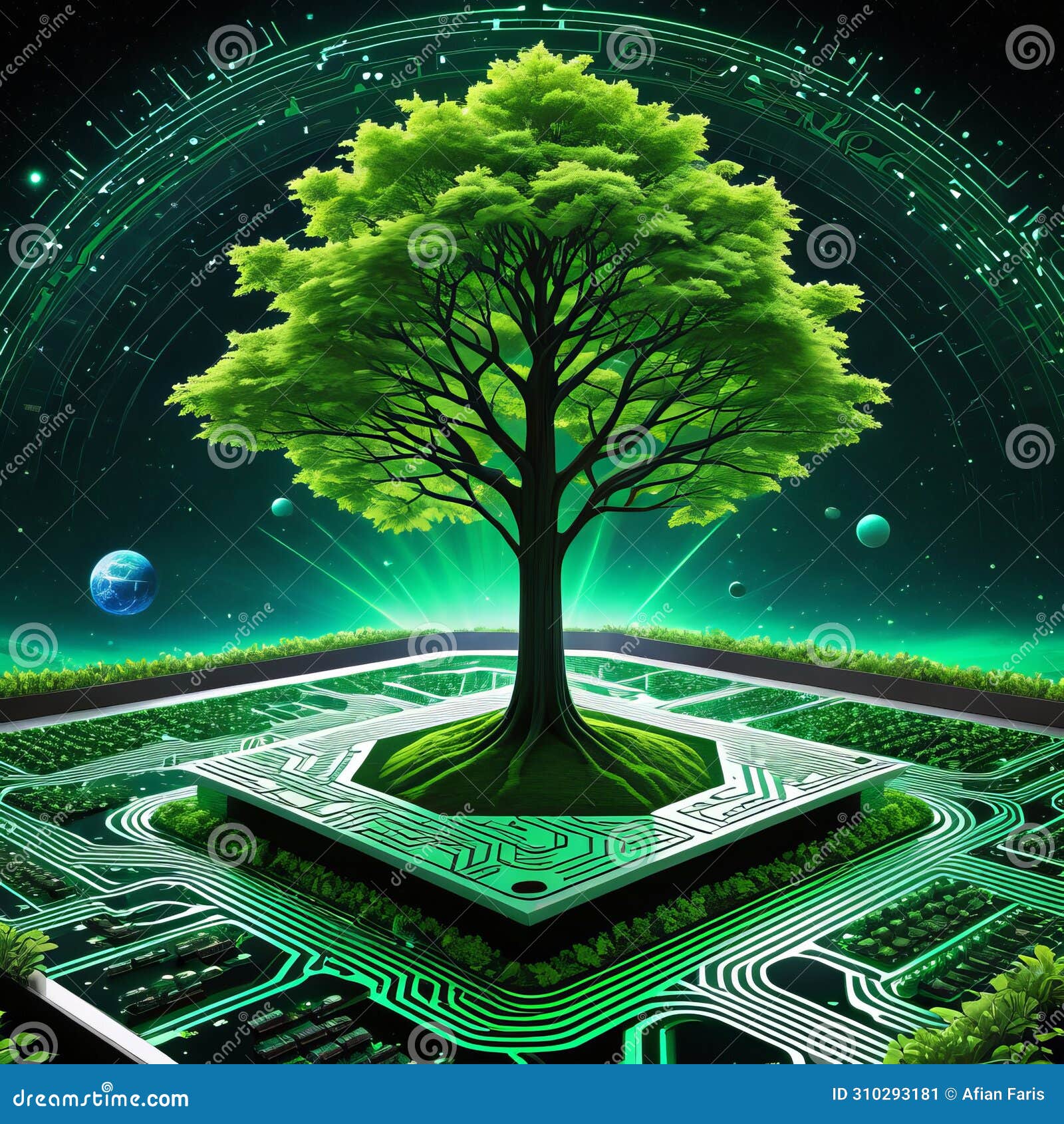 Metaphorical Scene Combining Elements of Nature and Technology Stock ...