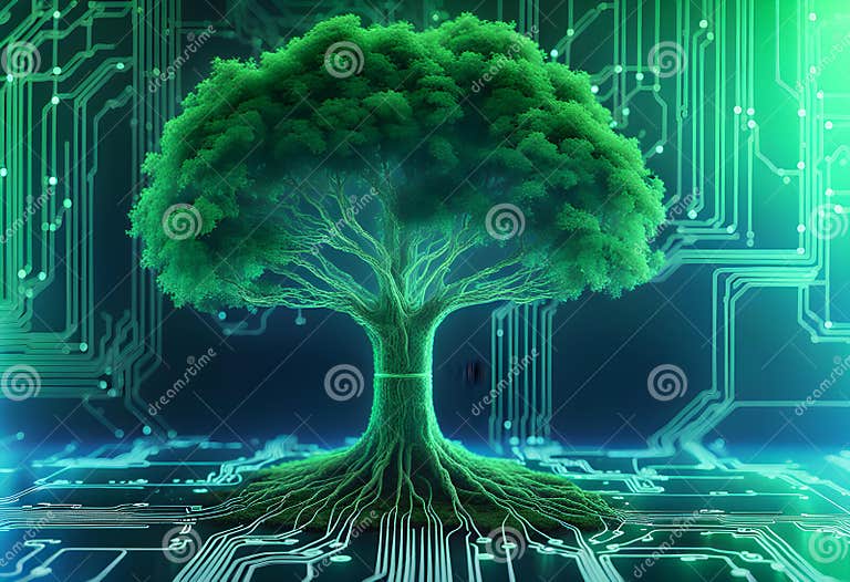 Tree with Soil Growing on the Converging Point of Computer Stock ...