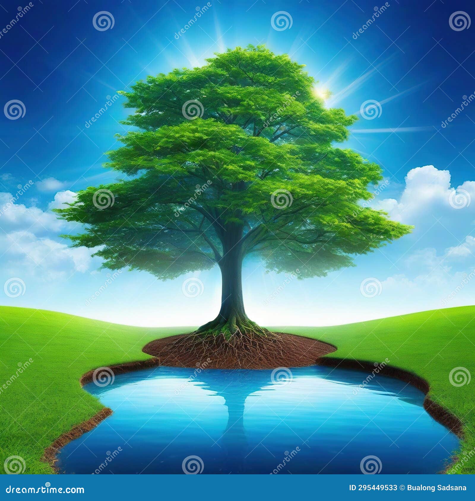 Tree with soil growing on stock illustration. Illustration of ...