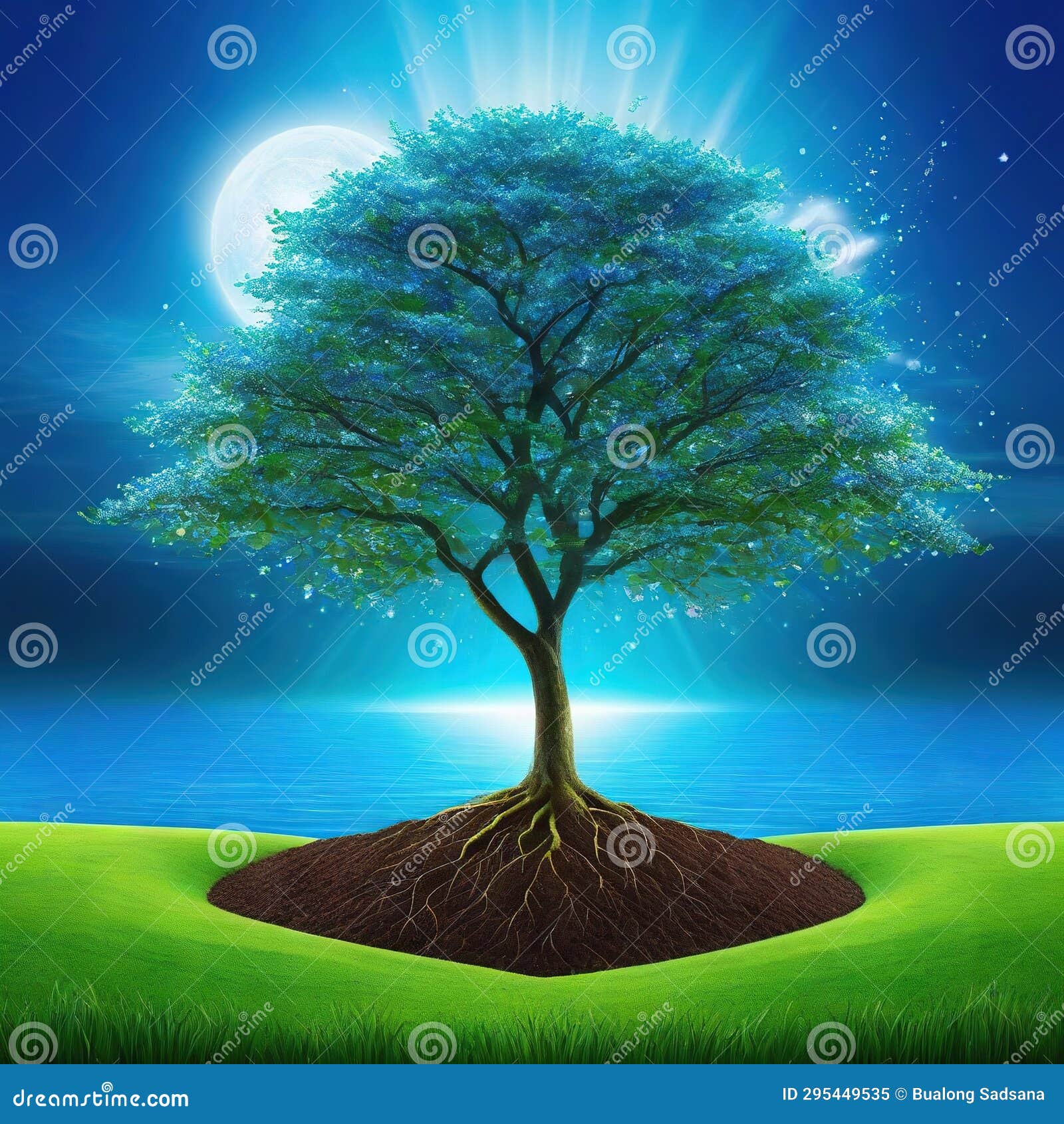 Tree with soil growing on stock illustration. Illustration of imagine ...