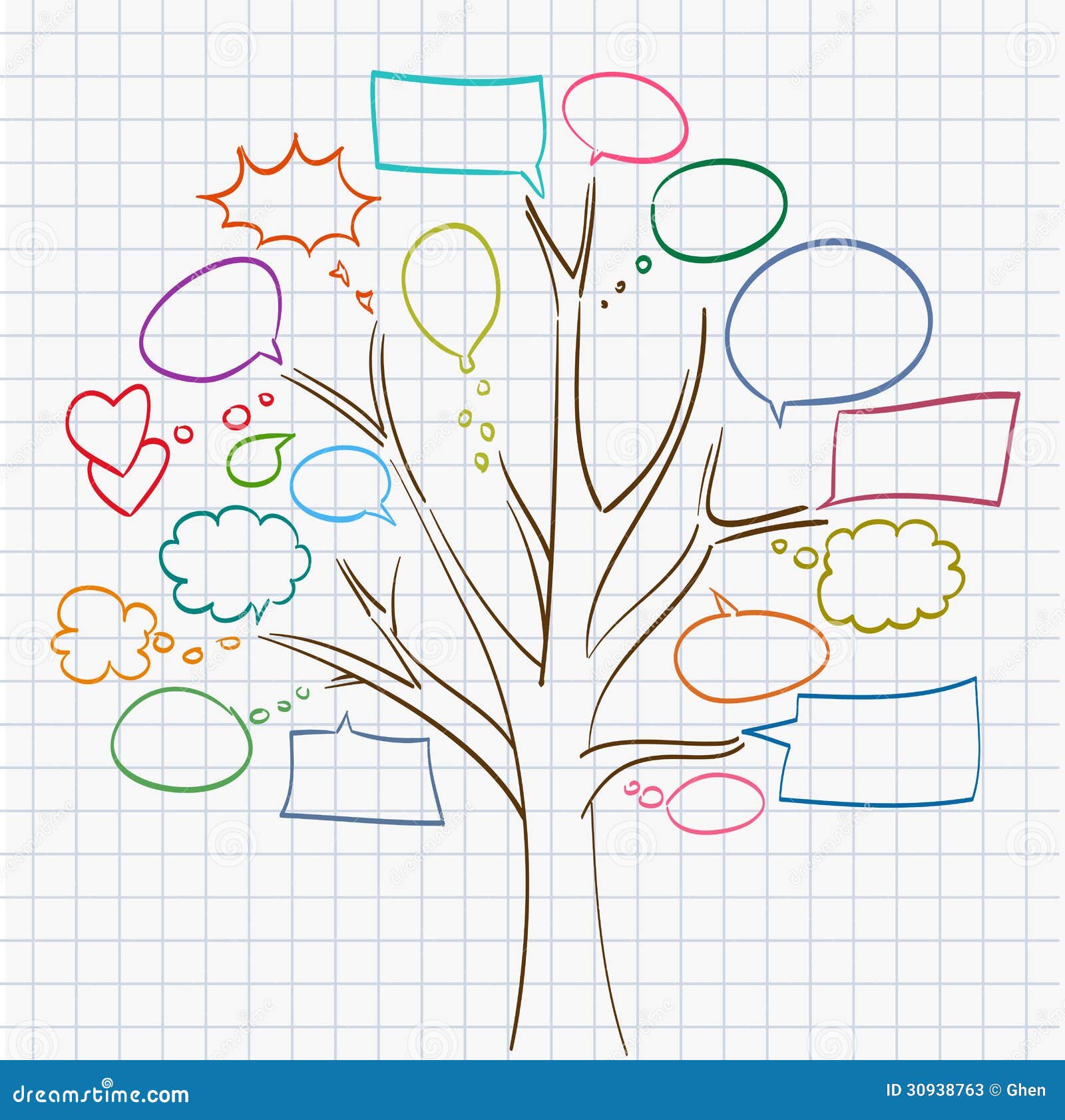 Tree with speech bubbles stock vector. Illustration of season - 30938763