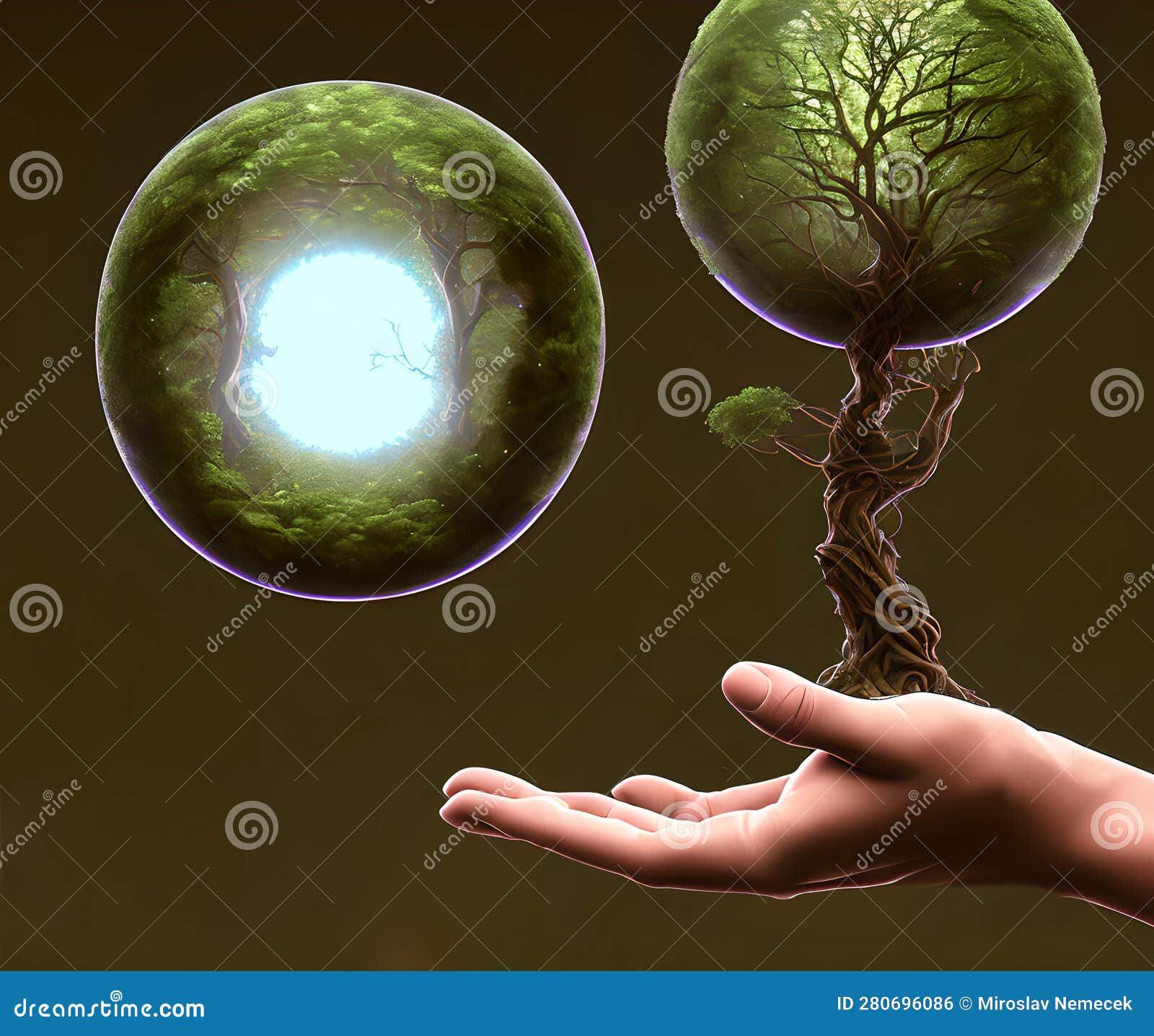 Tree in Sphere, Generative AI Illustration Stock Illustration ...