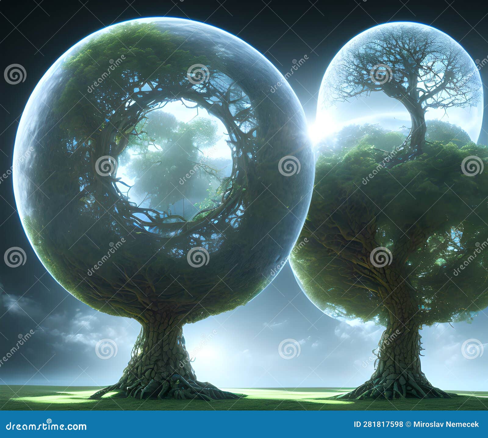 Tree in Sphere, Generative AI Illustration Stock Illustration ...