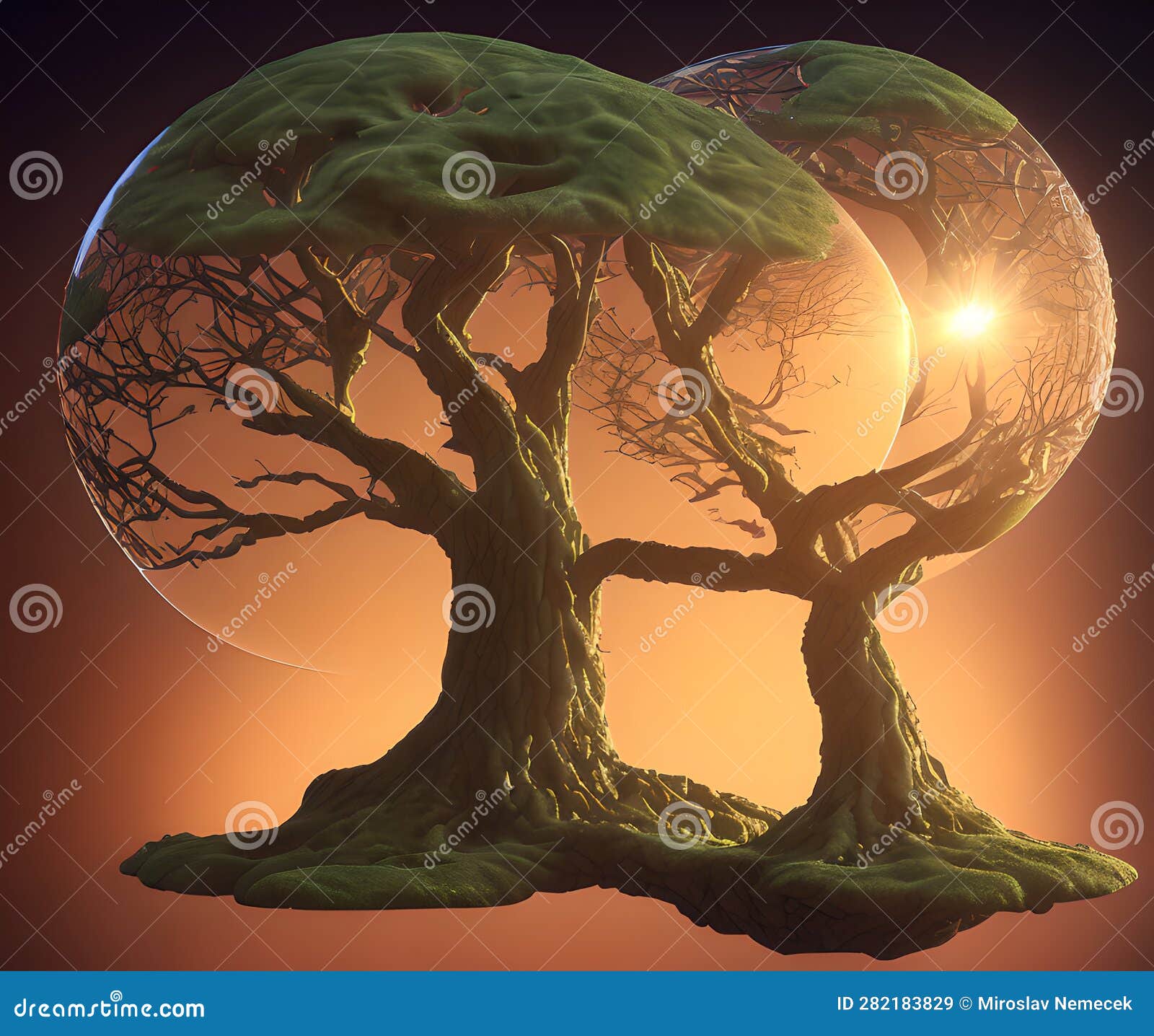 Tree in Sphere, Generative AI Illustration Stock Illustration ...