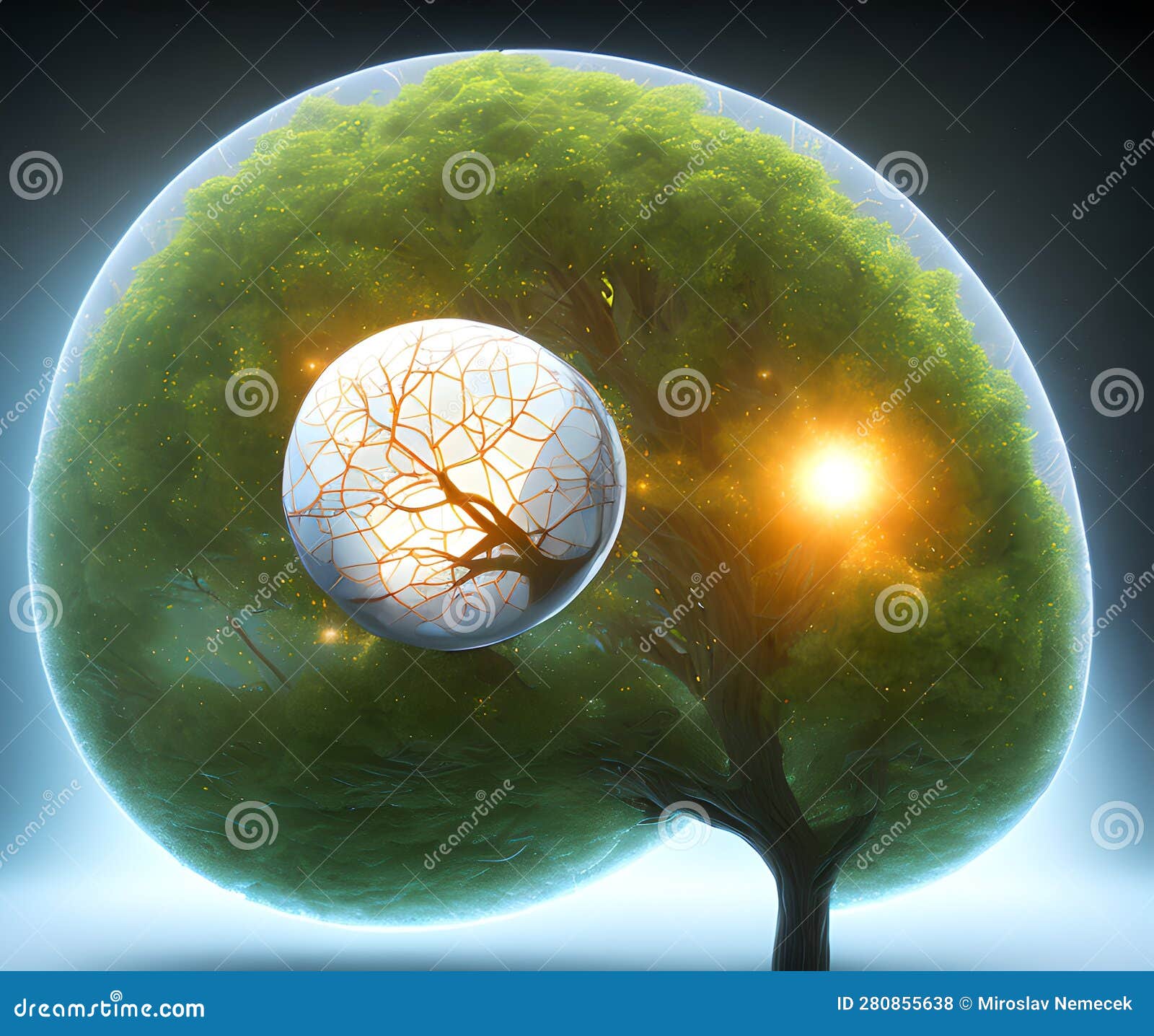 Tree in Sphere, Generative AI Illustration Stock Illustration ...
