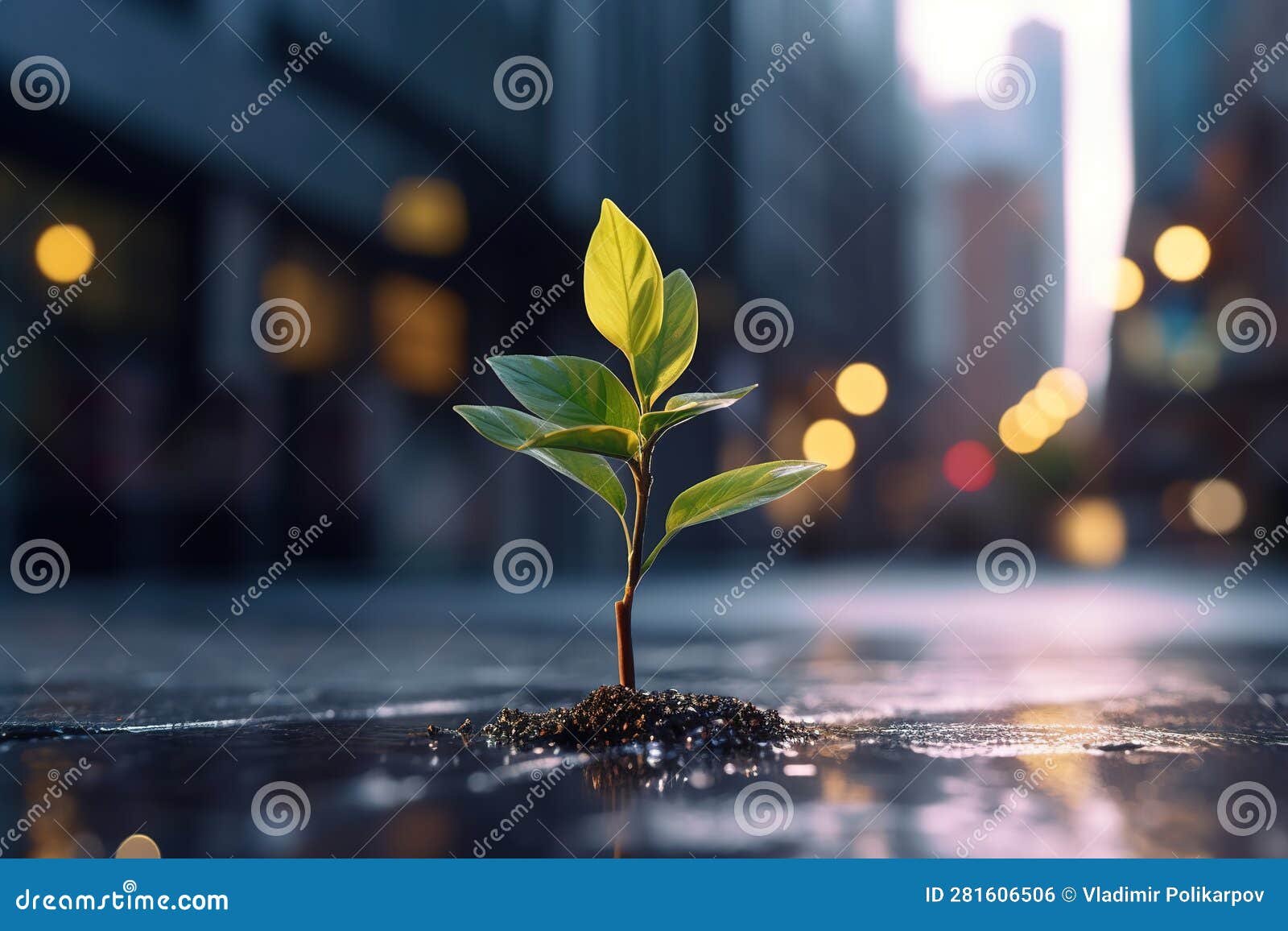 Tree Sprout Sprouted through the Asphalt in the City. AI Generated ...