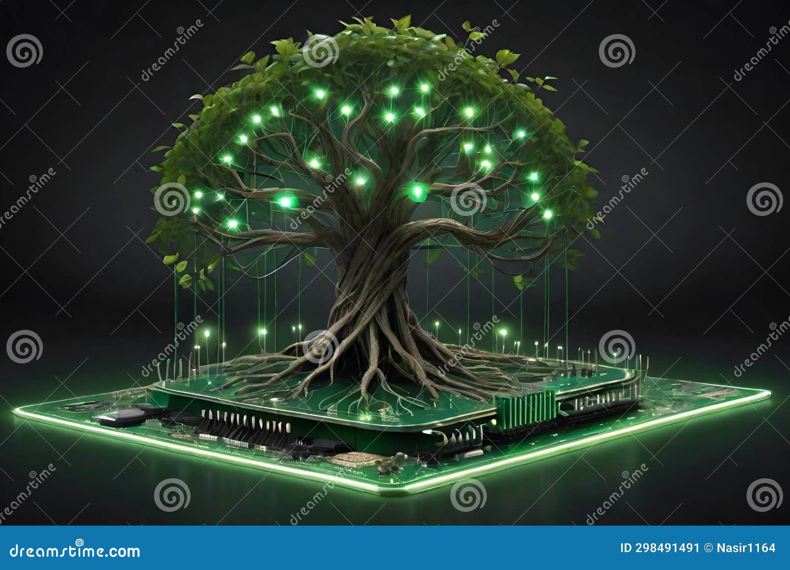 A Tree Sprouting from the Main CPU Circuit Board Symbolizes Green ...
