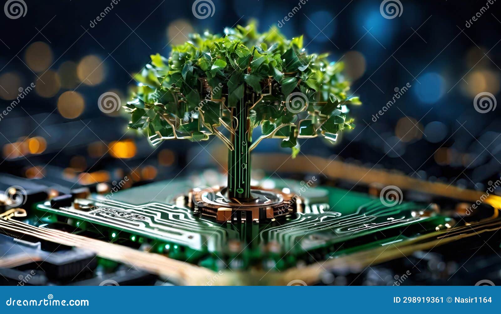 A Tree Sprouting from the Main CPU Circuit Board Symbolizes Green ...