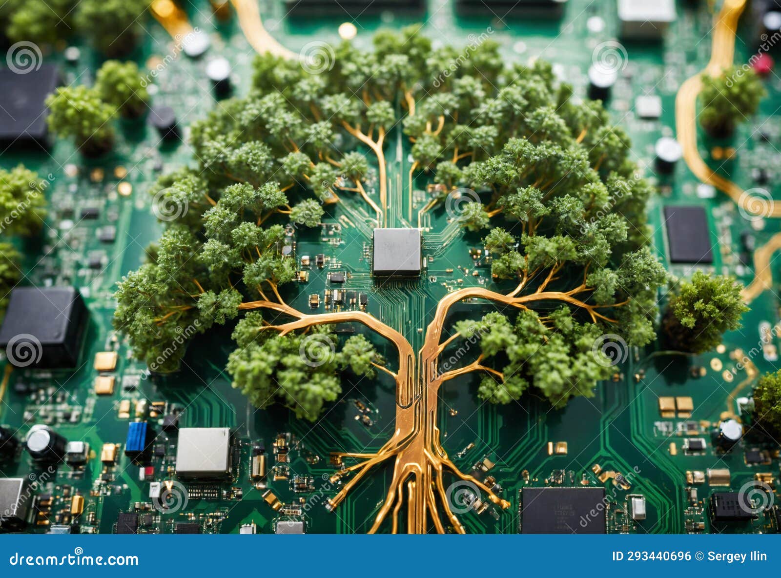 Tree Sprouts on a Computer Circuit Board. Generative AI Stock ...