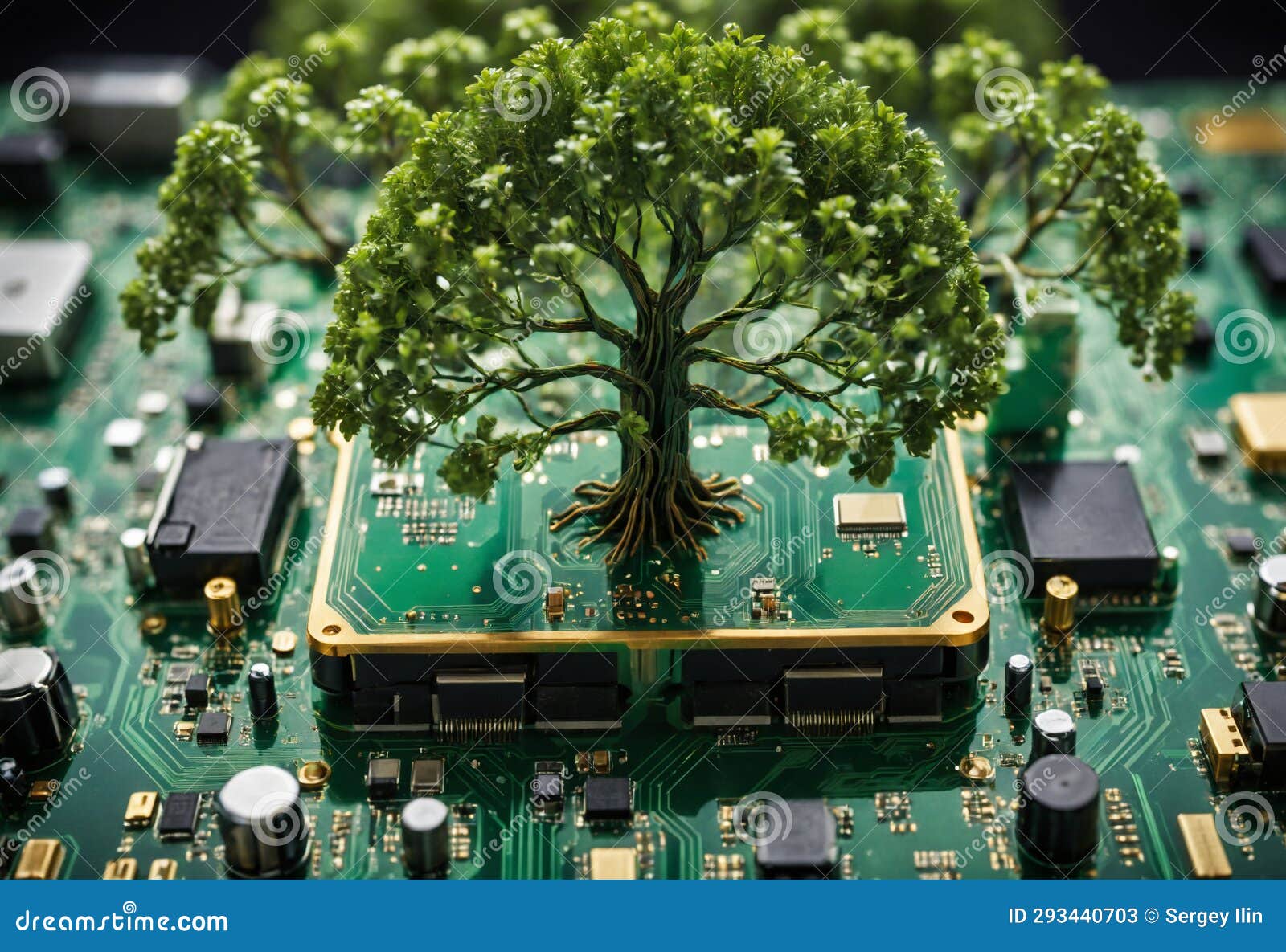 Tree Sprouts on a Computer Circuit Board. Generative AI Stock ...