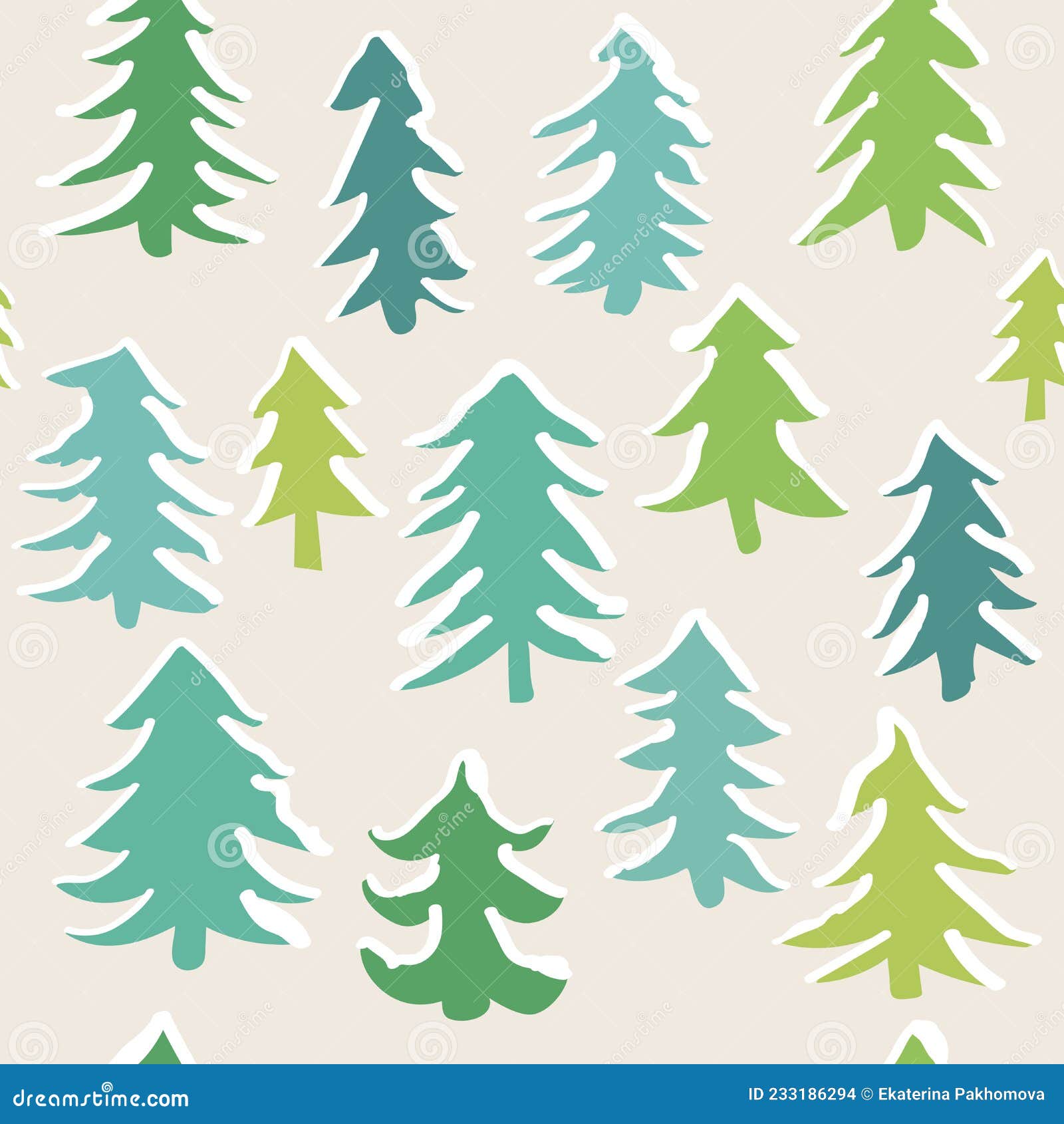 Cute Spruce Tree Forest Seamless Pattern. Messy Holiday Background in ...