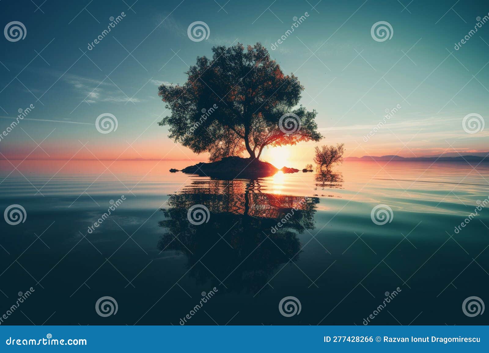 Tree Standing in the Water during a Breathtaking Sunset, with Its ...
