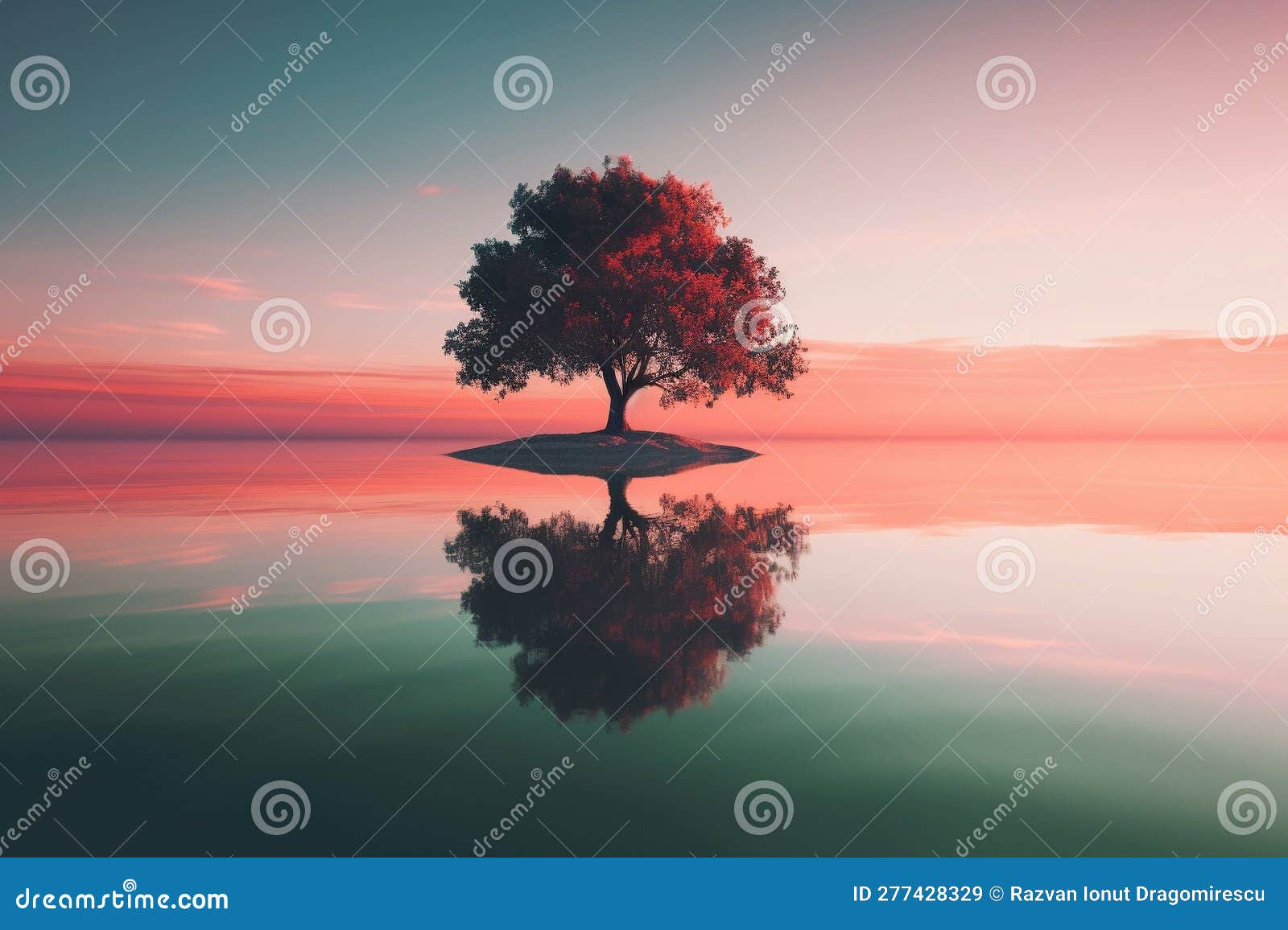 Tree Standing in the Water during a Breathtaking Sunset, with Its ...
