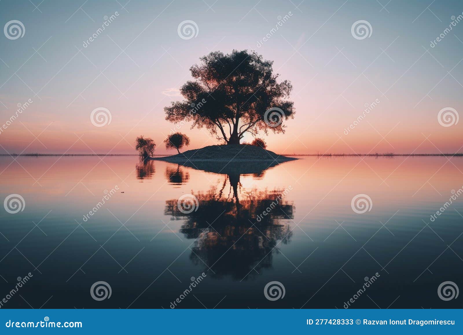 Tree Standing in the Water during a Breathtaking Sunset, with Its ...
