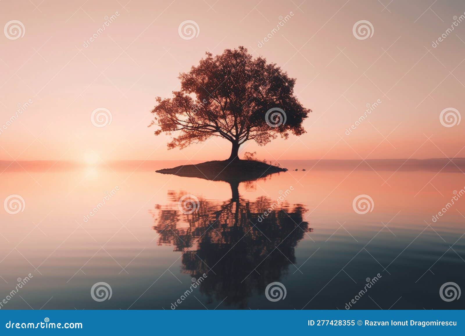 Tree Standing in the Water during a Breathtaking Sunset, with Its ...