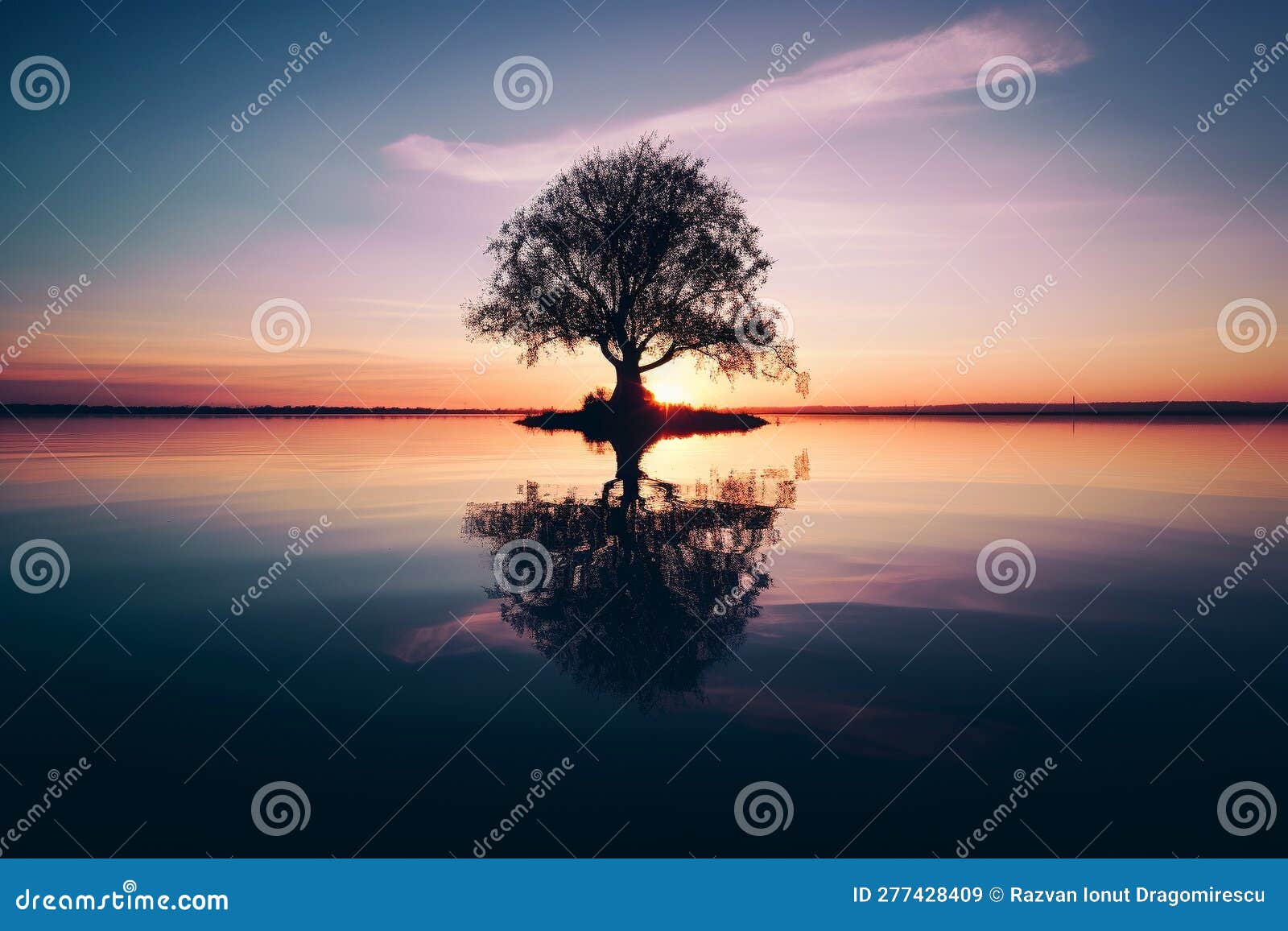 Tree Standing in the Water during a Breathtaking Sunset, with Its ...