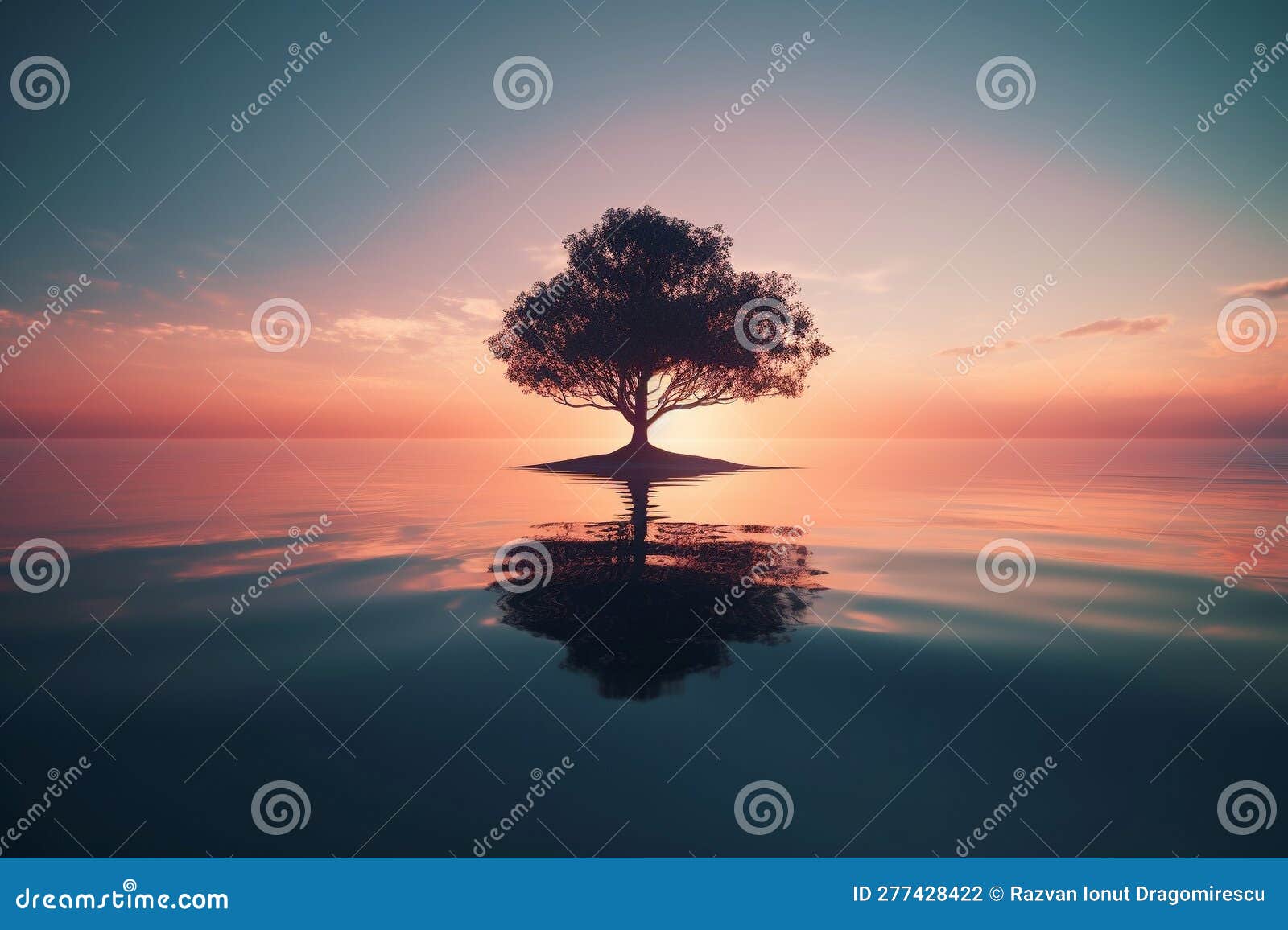 Tree Standing in the Water during a Breathtaking Sunset, with Its ...
